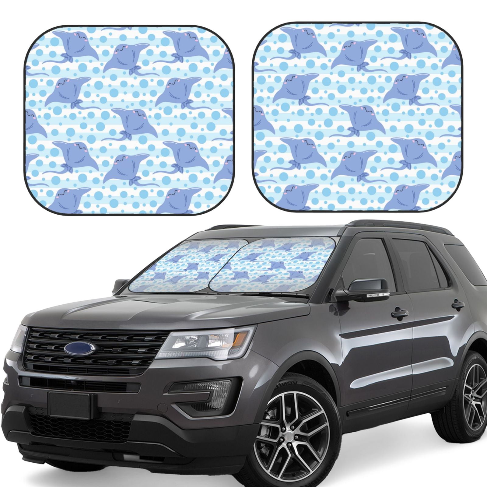 Windshield Sun Shade, stingray bubbles blue stripes Foldable Car Sun ...