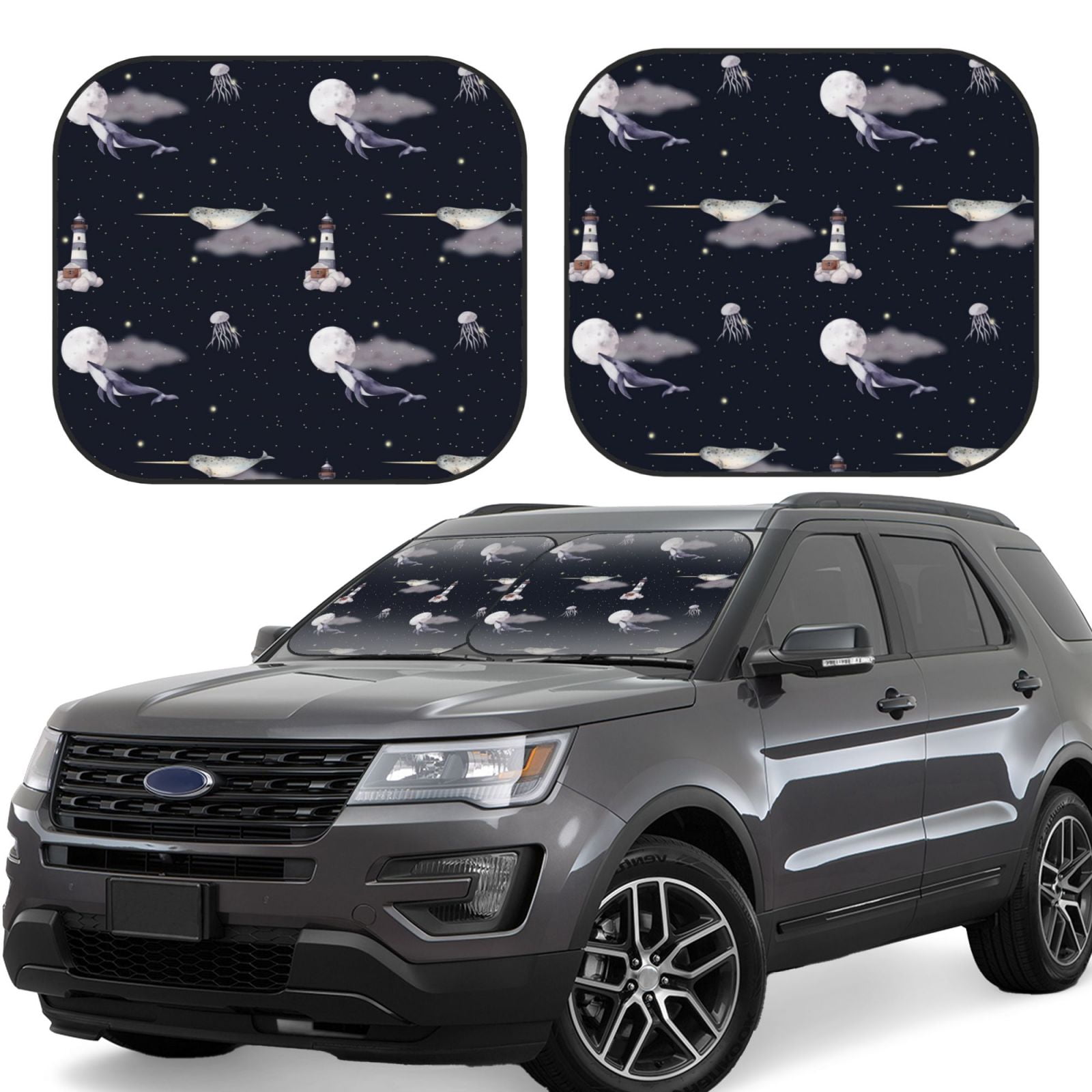 Windshield Sun Shade, whale jellyfish moon stars space Foldable Car Sun ...