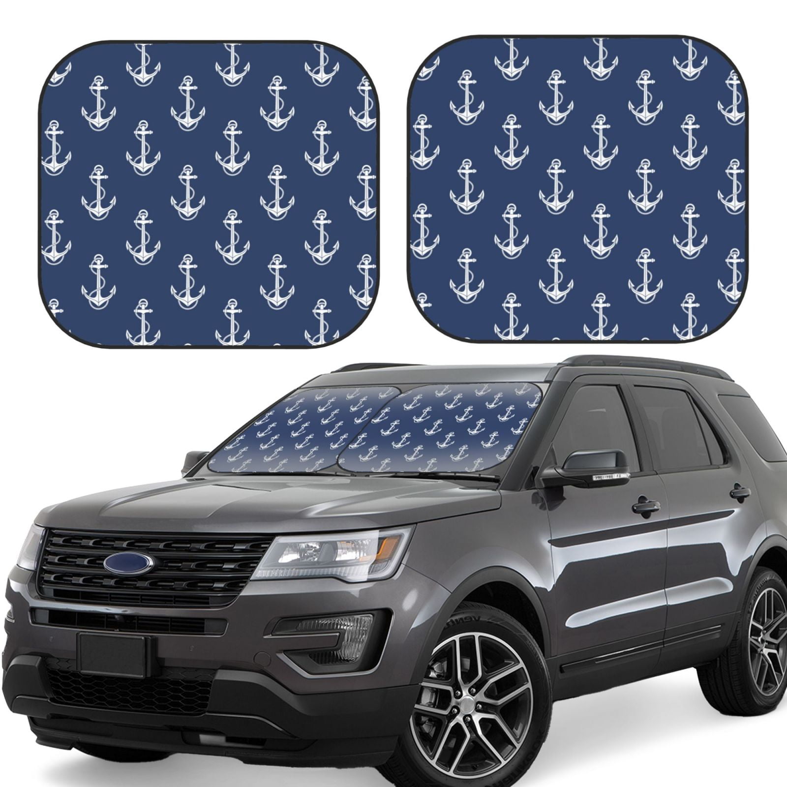 Windshield Sun Shade, white Anchor rope navyblue vintage 2-Piece ...