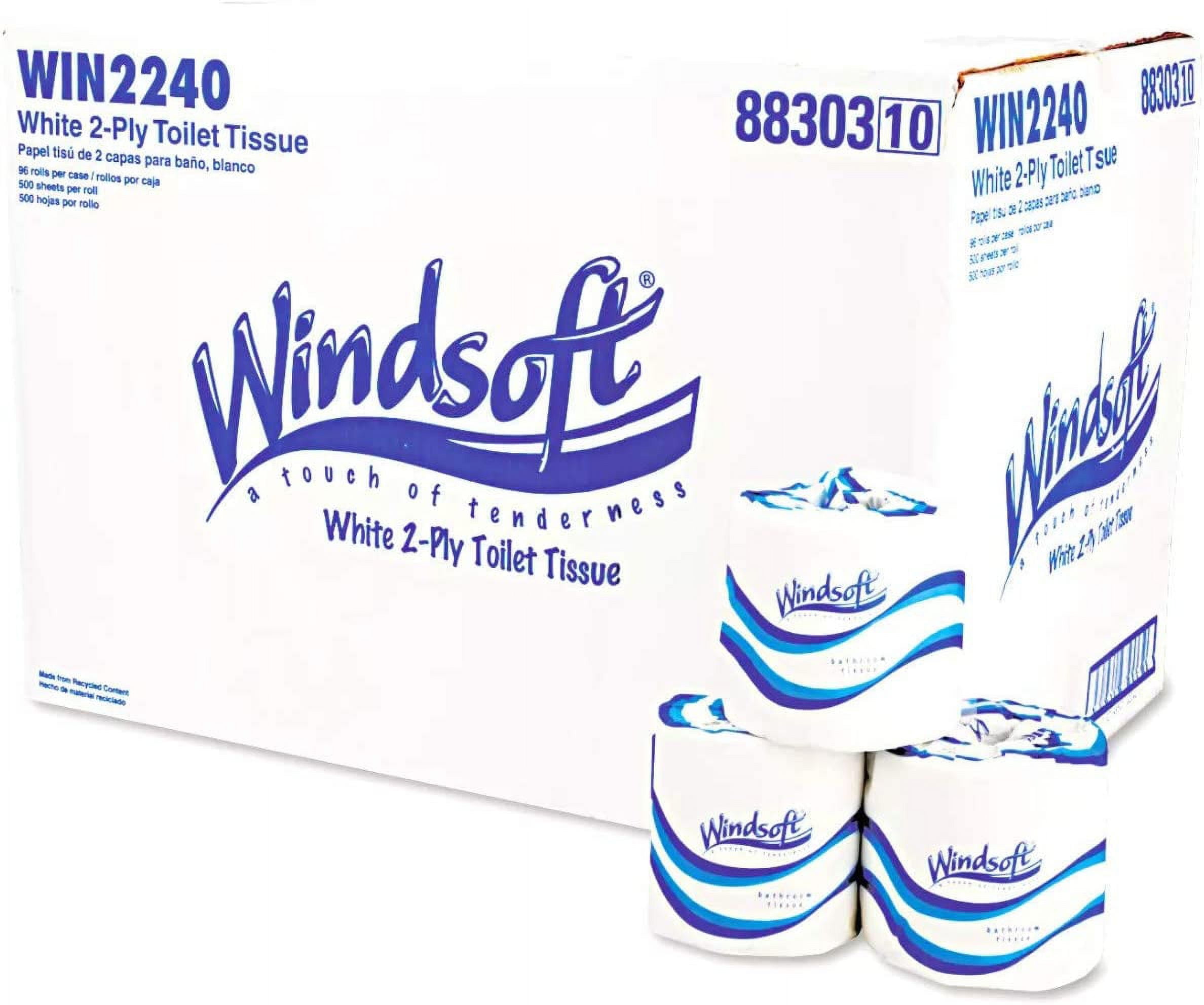 Windsoft WIN2240B 2-Ply Septic Safe Individually Wrapped Rolls Bath Tissue - White (96 Rolls ...