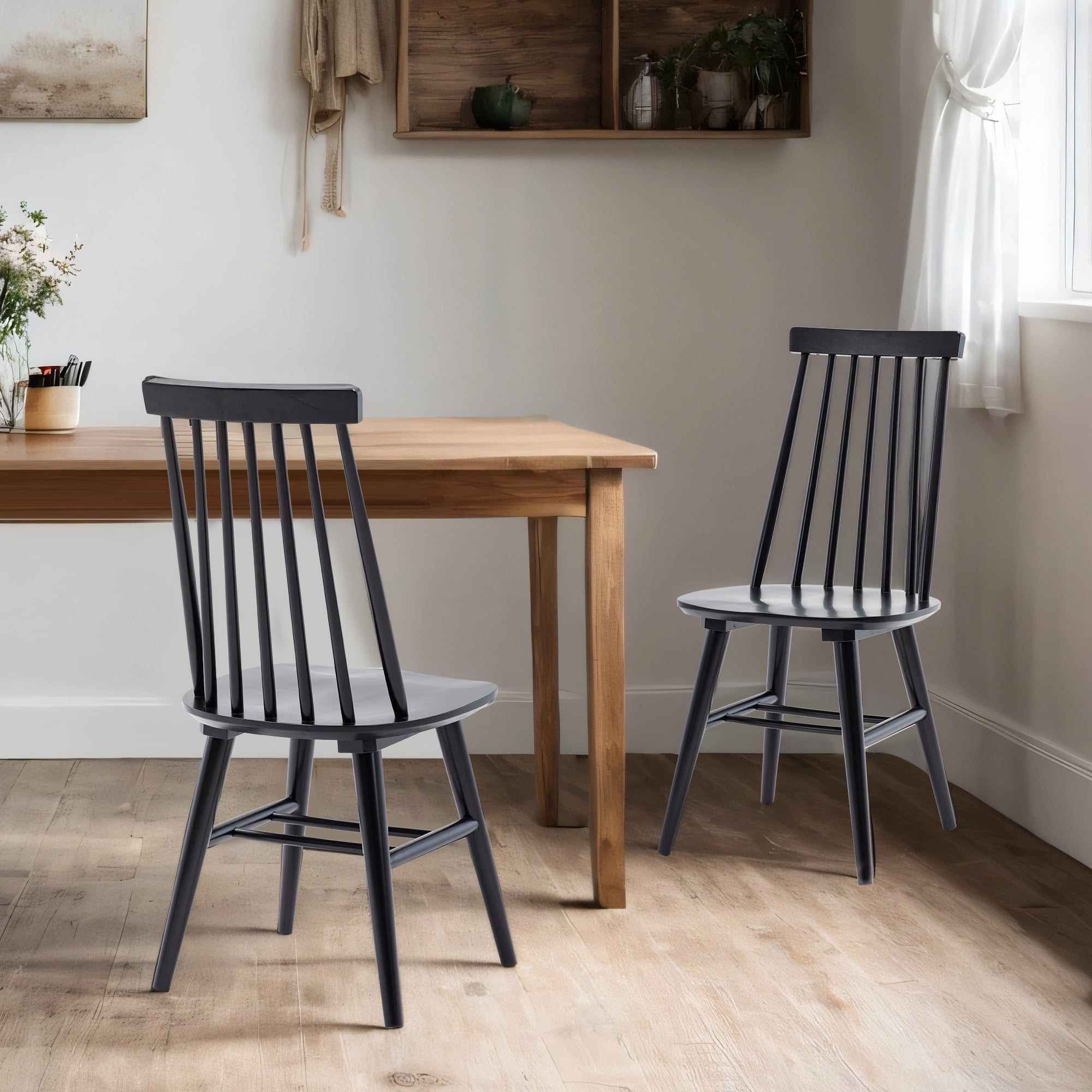 Windsor 17"Wide Spindle Dining Chairs Set of 2 - Black - Walmart.com