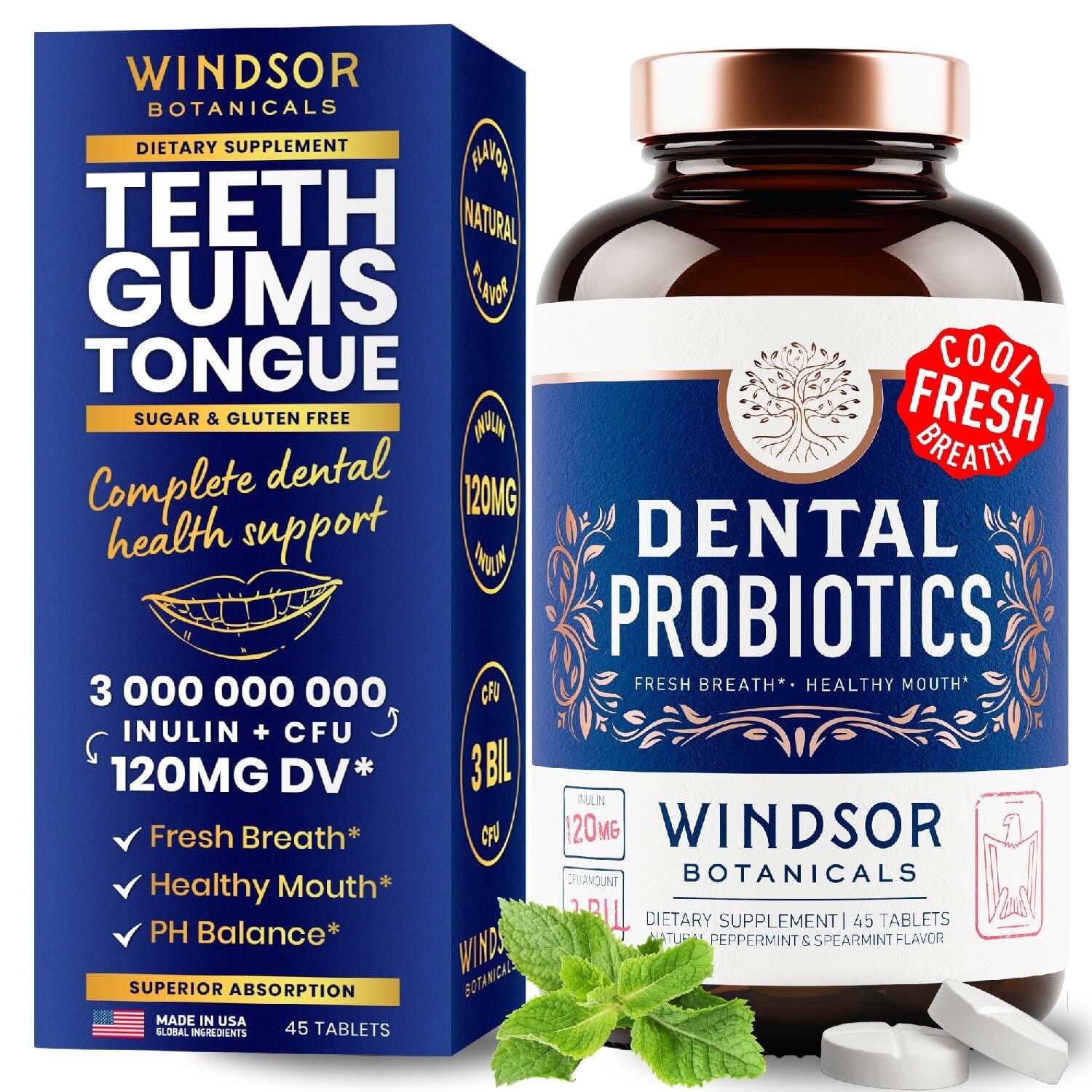 Windsor Botanicals Dental Probiotics for Bad Breath 3bn CFU Chewable ...