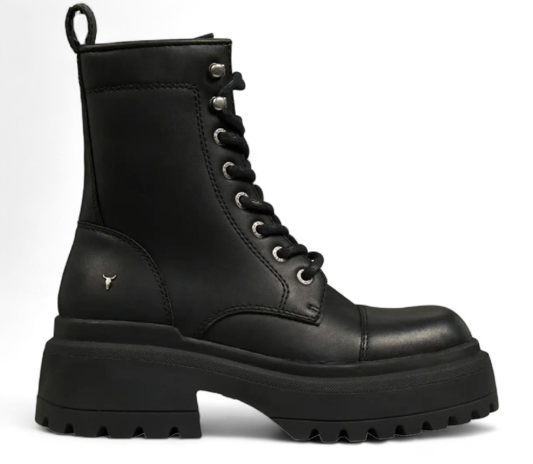 Windsor Smith Womens Black Leather Chunky Platform Combat Boots ...