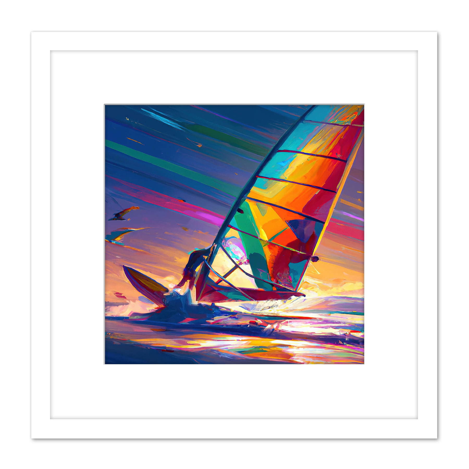 Windsurfer Windsurfing Retro Vibrant Multicoloured Bright Watercolour ...