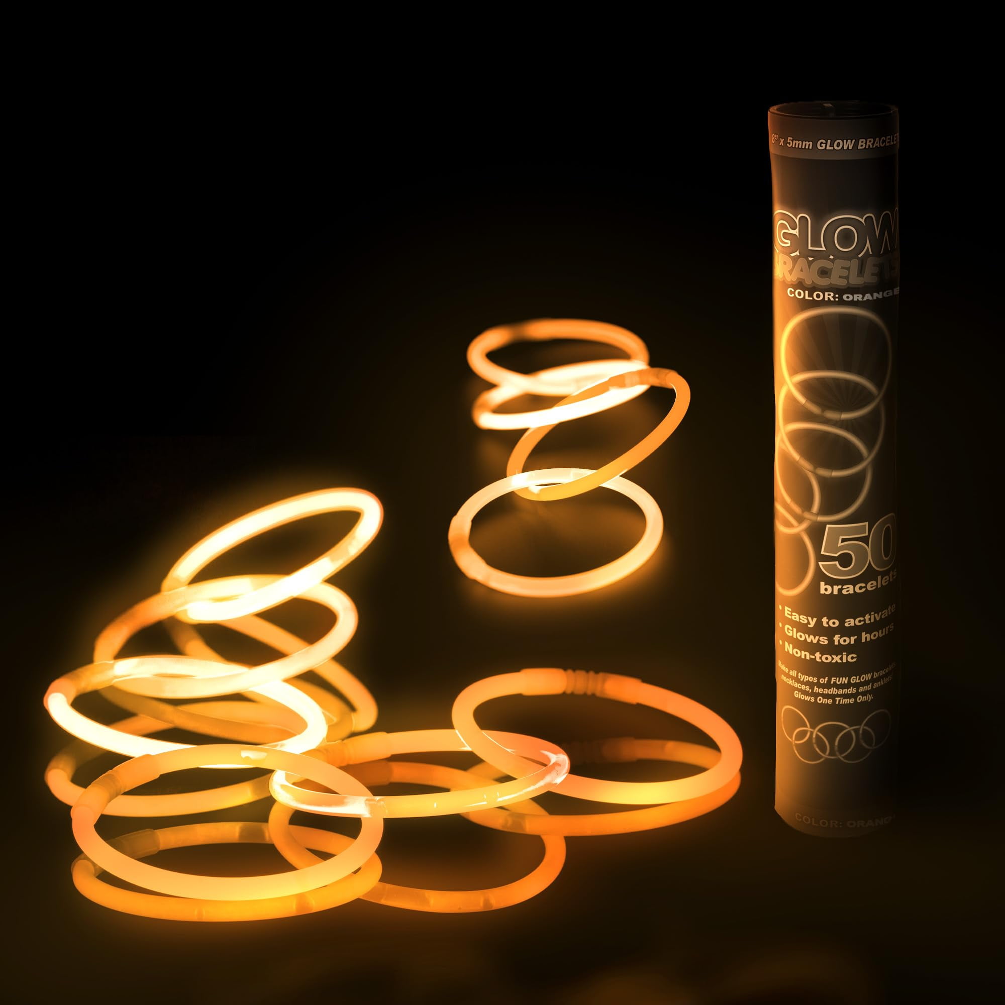 Windy City Novelties - 8" Orange Glow Stick Bracelets - Bulk 50 Pack ...