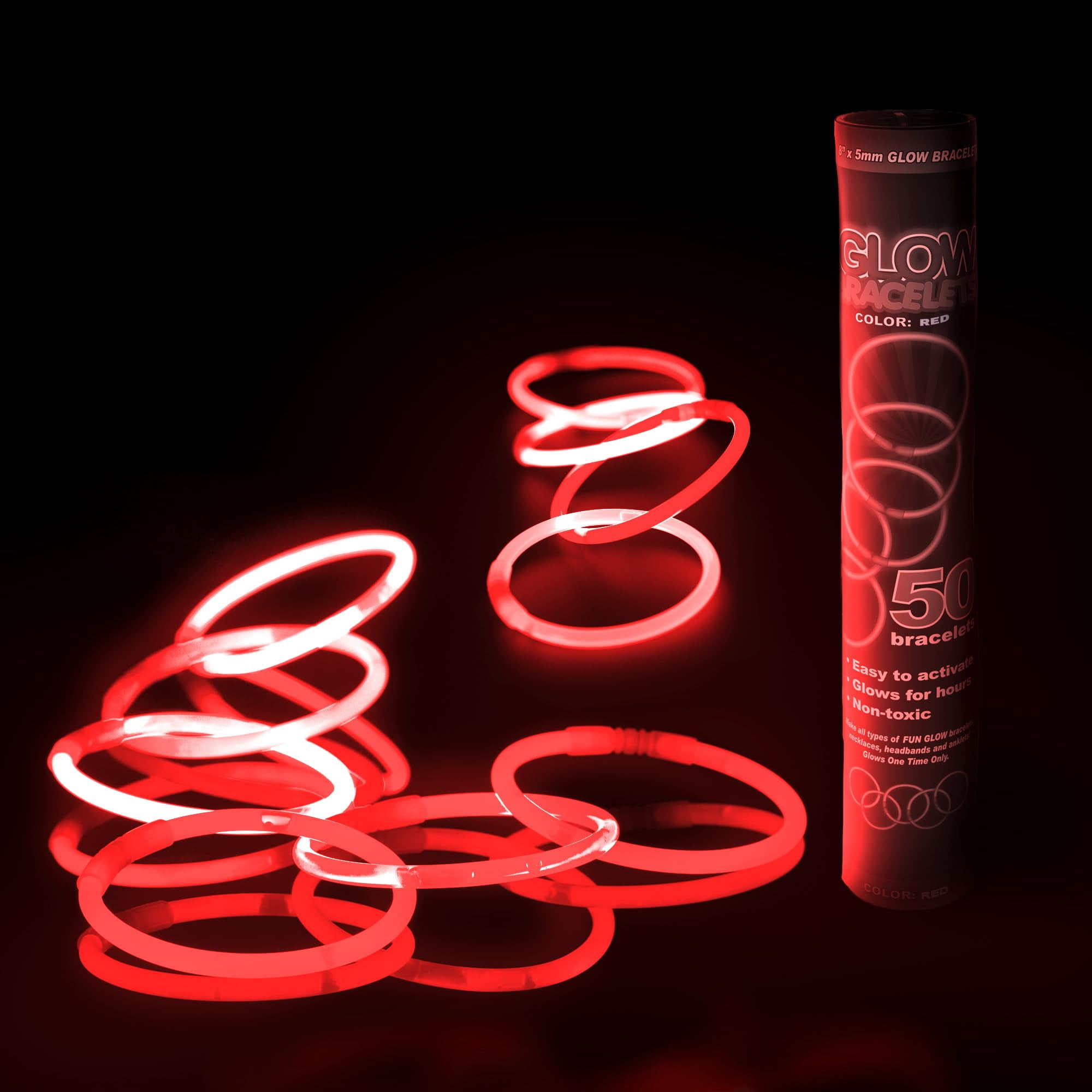 Windy City Novelties - 8" Red Glow Stick Bracelets - Bulk 50 Pack for ...