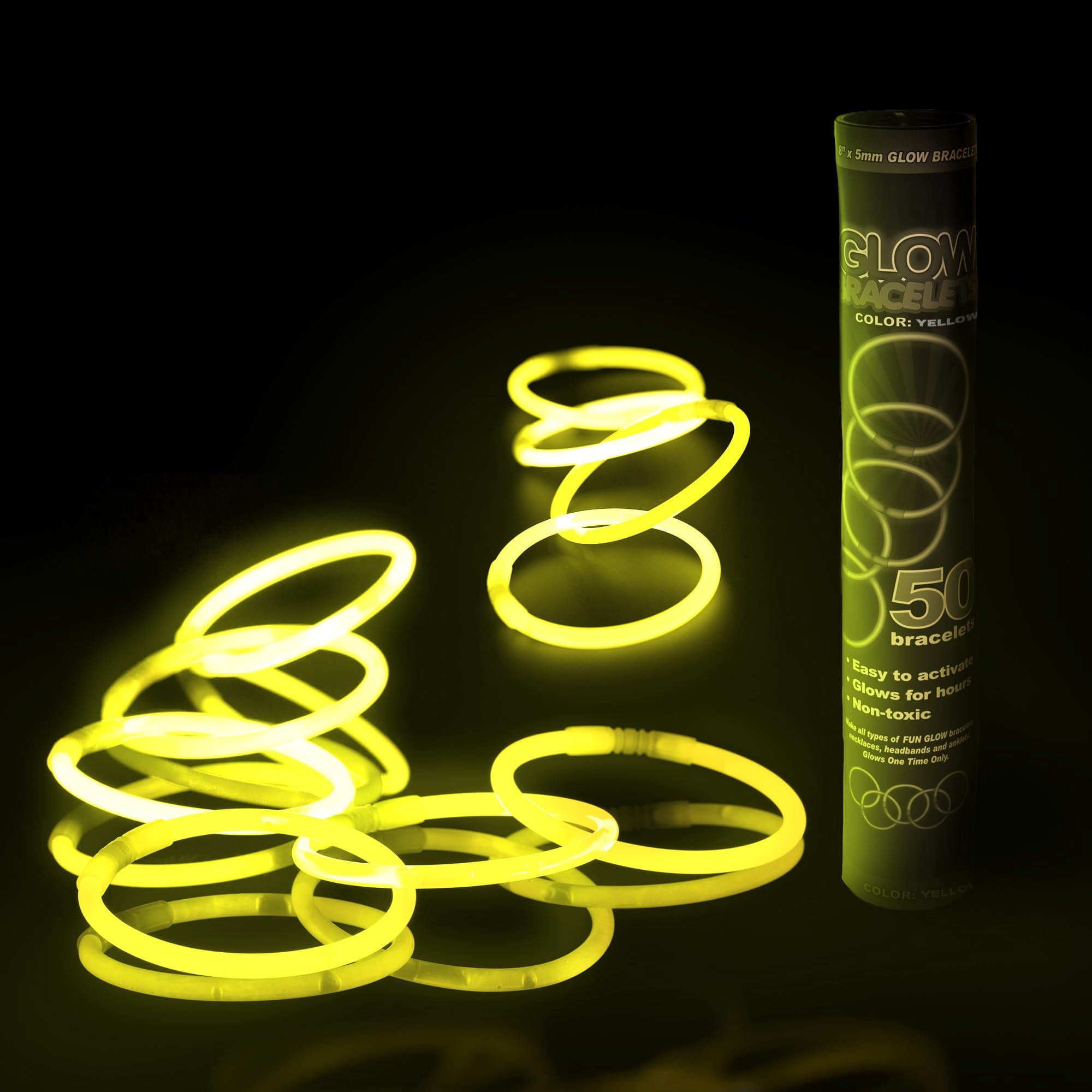 Windy City Novelties - 8" Yellow Glow Stick Bracelets - Bulk 50 Pack ...