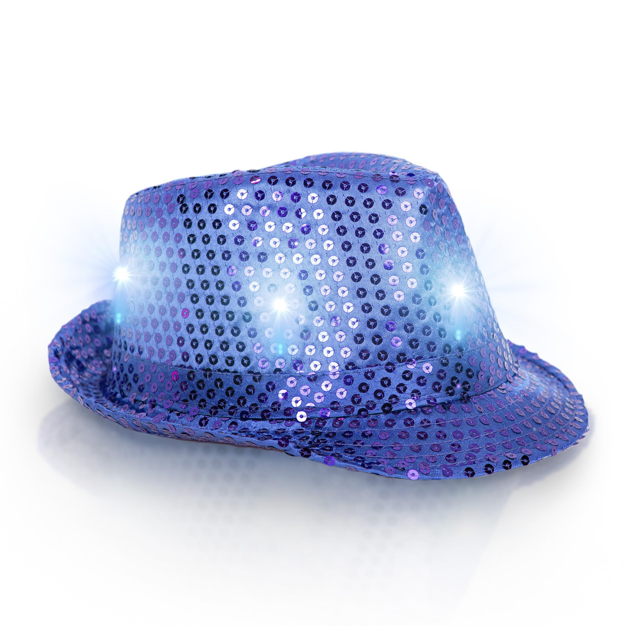 Windy City Novelties LED Light Up Sequin Fedora Hat - Unisex - Blue ...