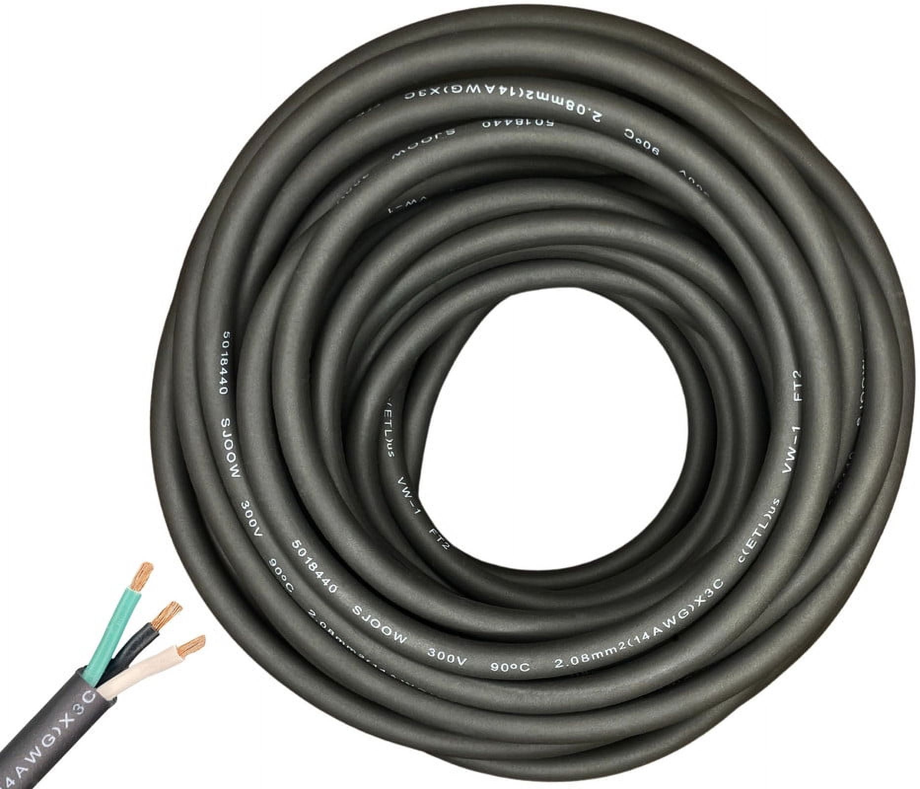 WindyNation 200 Feet 14/3 14 Gauge 3 Conductor Black SJOOW Cable ...