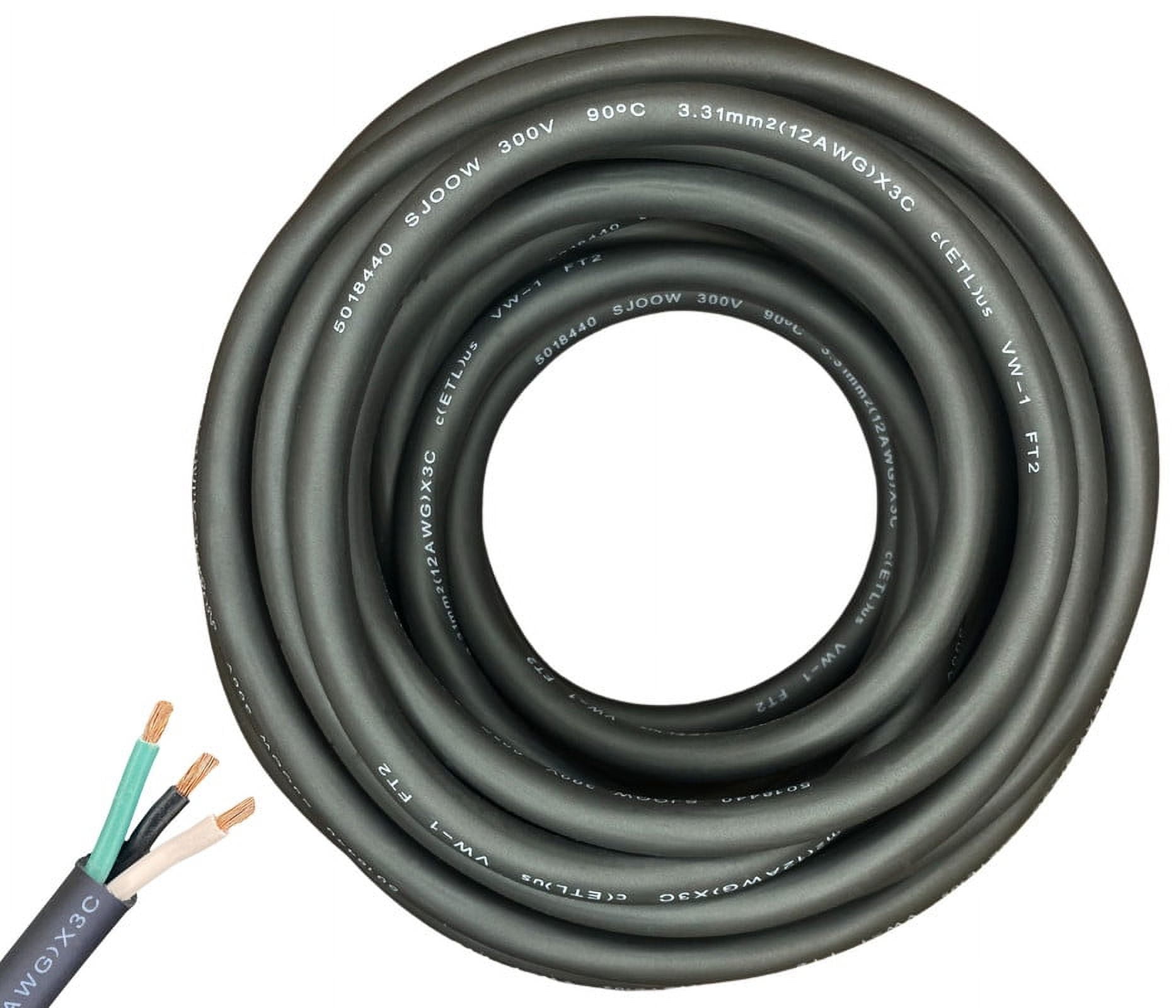 WindyNation 25 Feet 12/3 12 Gauge 3 Conductor Black SJOOW Cable ...