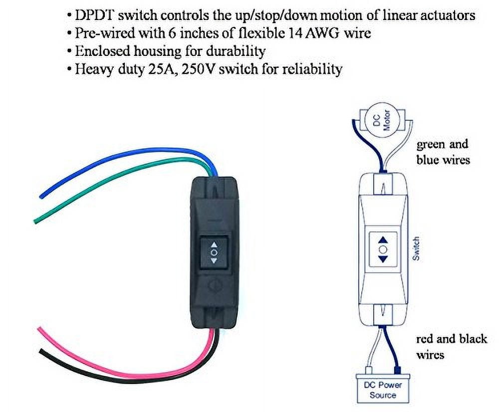 WindyNation (2pcs) 12 Volt, 225 lbs Linear Actuators + Up Down DPDT Switch + Power Supply ...