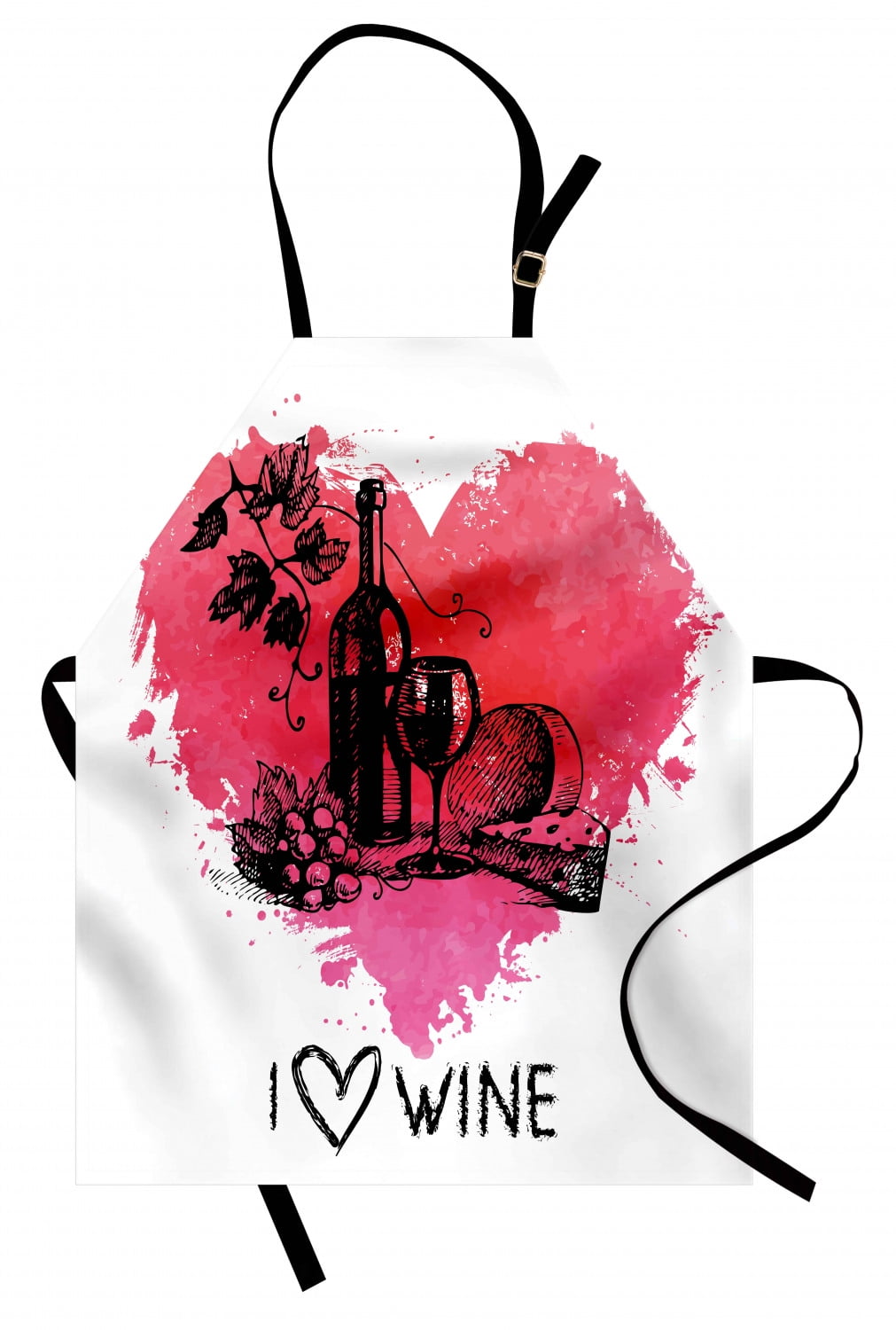 Wine Apron Hand Drawn Sketch Illustration with Splash Watercolor Heart ...