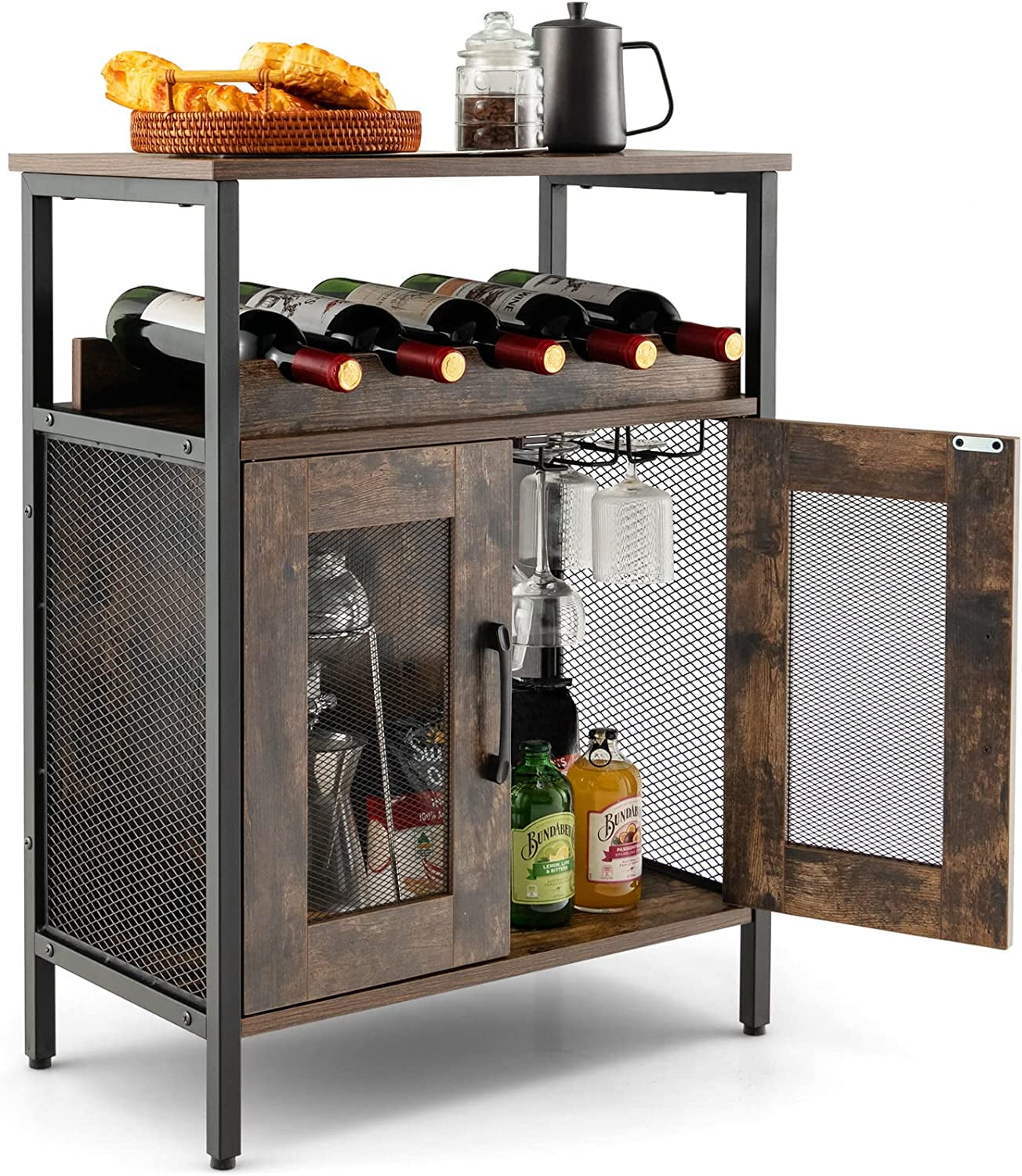 Wine Bar Cabinet, Home Liquor Cabinet with Removable Wine Rack and ...