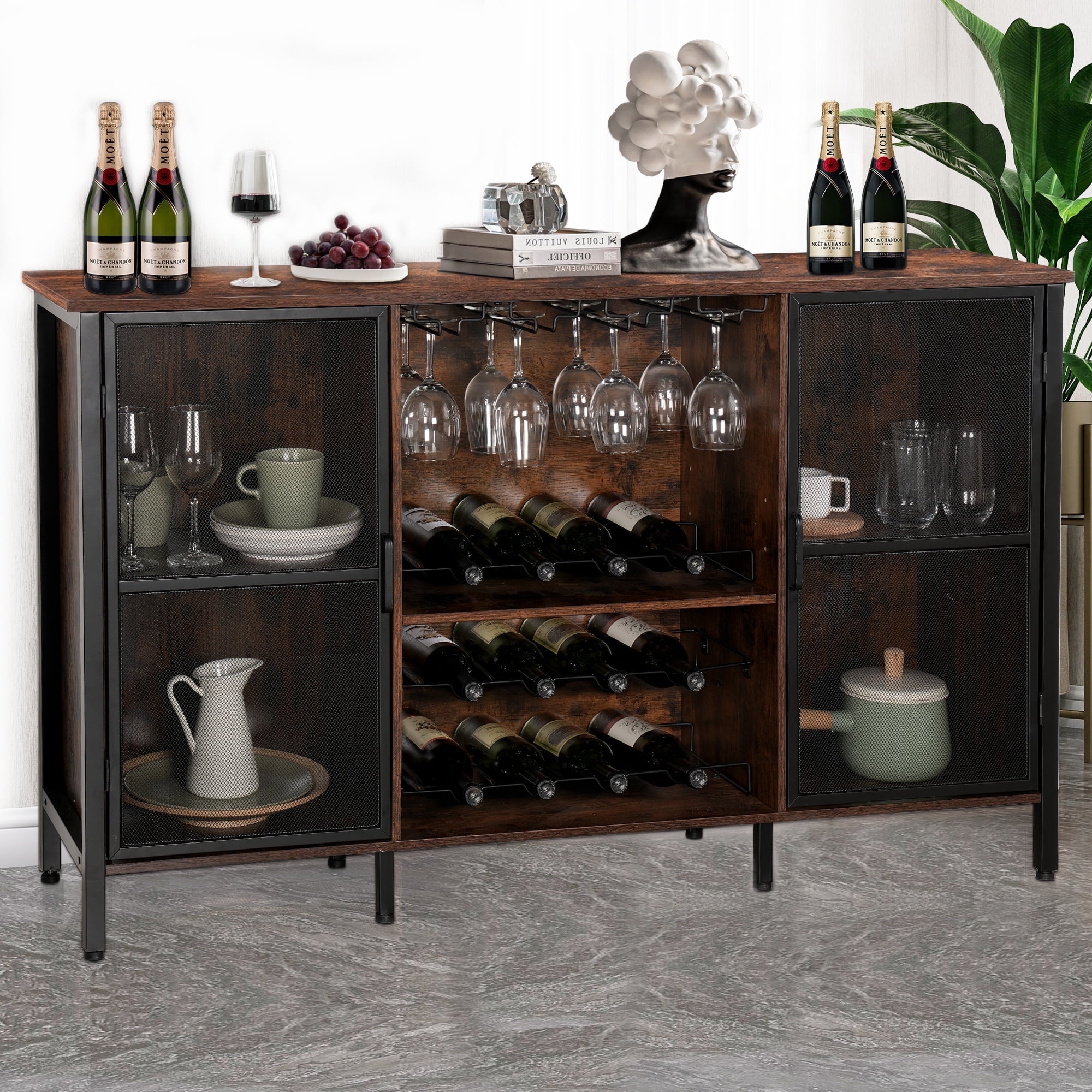 YISUFO Wine Bar Cabinet, Industrial Buffet Sideboard Coffee Cabinets ...