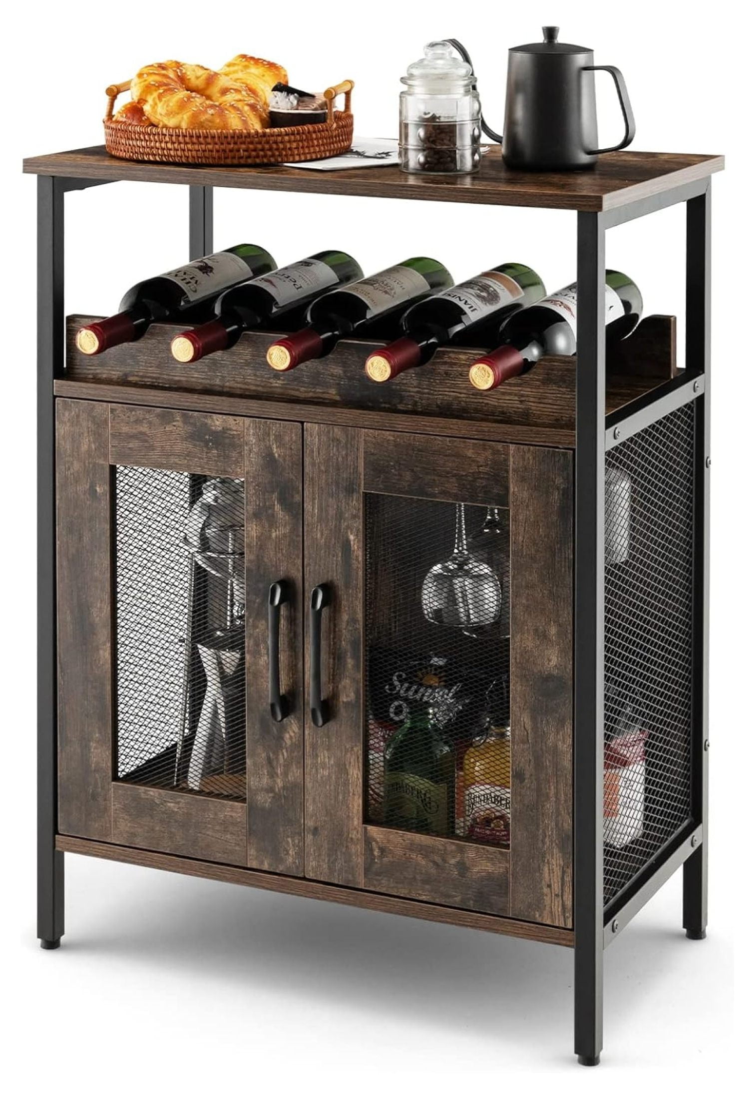 Wine Bar Cabinet, Industrial Liquor Cabinet, Detachable Wine Rack ...