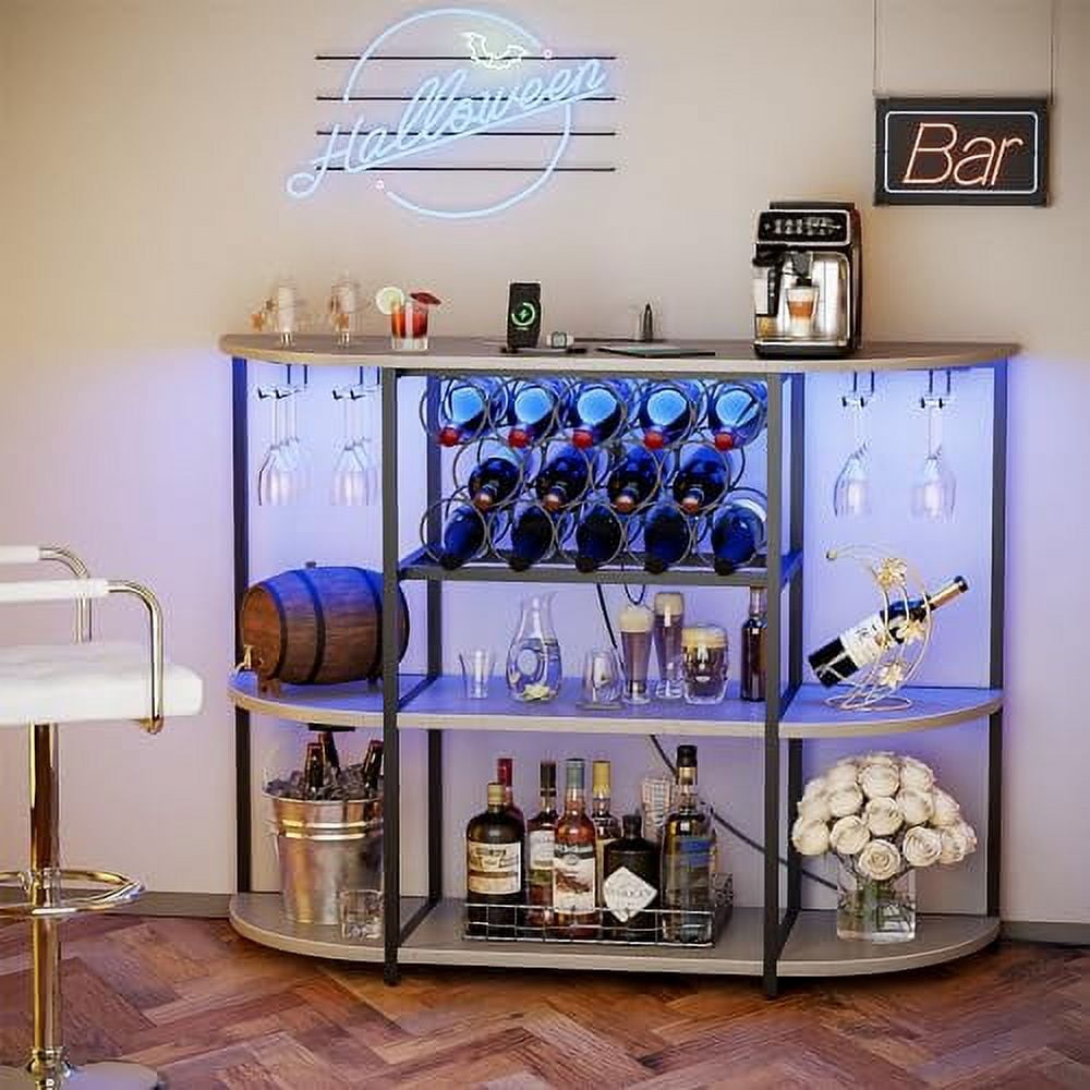 Wine Bar Cabinet with LED Lights and Power Outlets, Freestanding Coffee ...