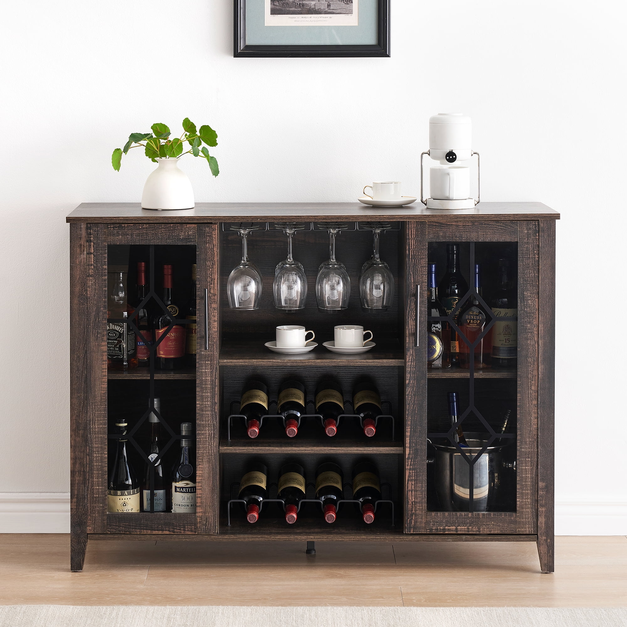 Wine Bar Cabinet with Led Light,Home Coffee Cabinet with Wine and Glass ...