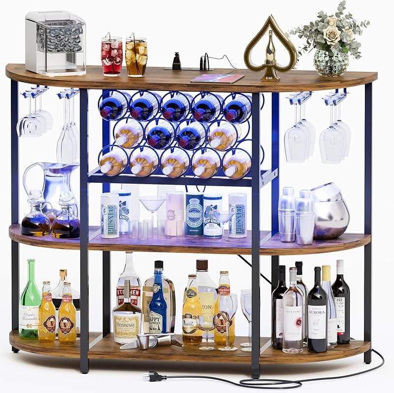 Wine Bar Cabinet for Liquor Bar Table Bar Cabinet with Lights and ...