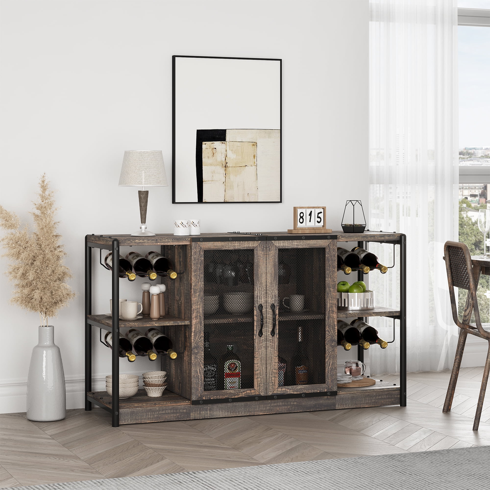 Wine Bar Cabinet, Liquor Wine Cabinet with Wine Rack and Glass Holder ...