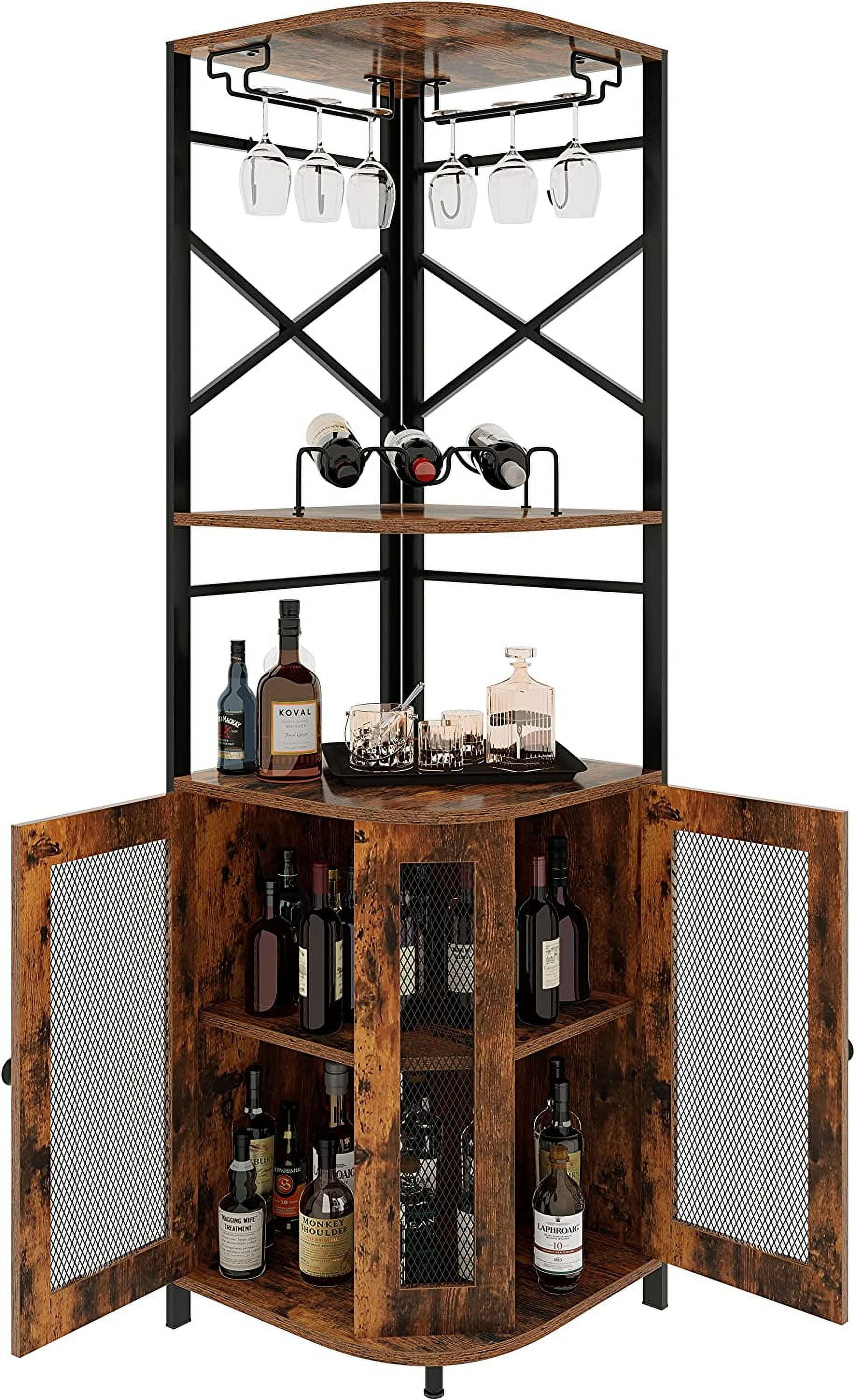 Wine Bar Cabinet with Power Outlet, 6-Tiers Industrial Wine Cabinet ...