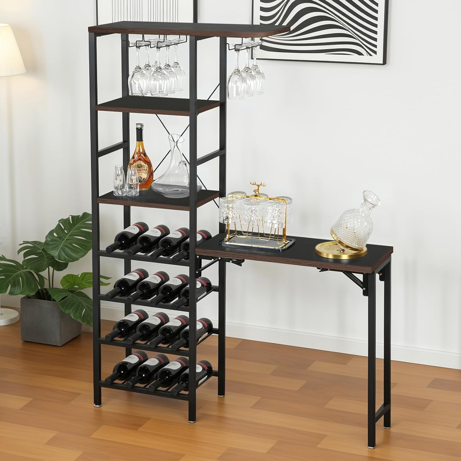 Wine Bar Cabinet with Storage, Freestanding Wine Rack and Glass Holder ...