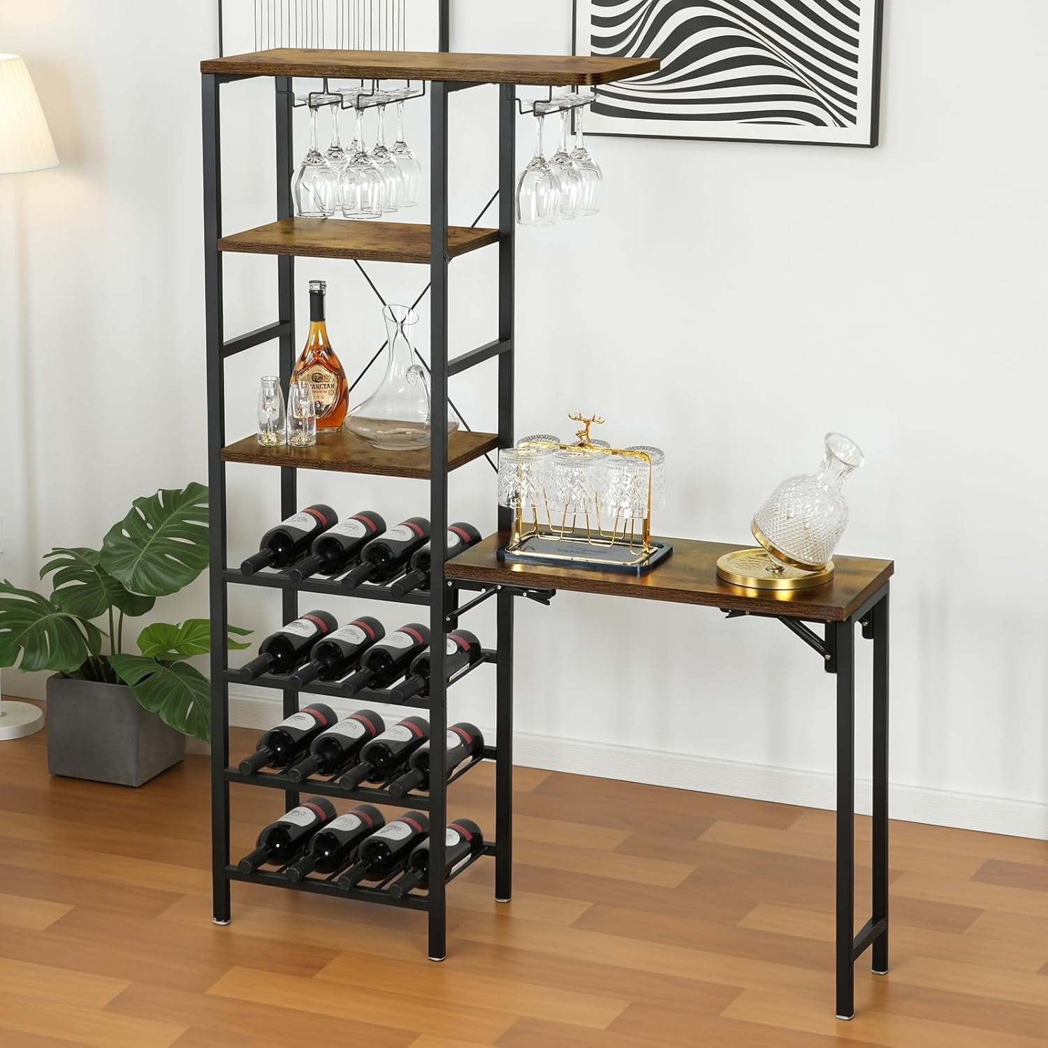 Wine Bar Cabinet with Storage, Freestanding Wine Rack and Glass Holder ...
