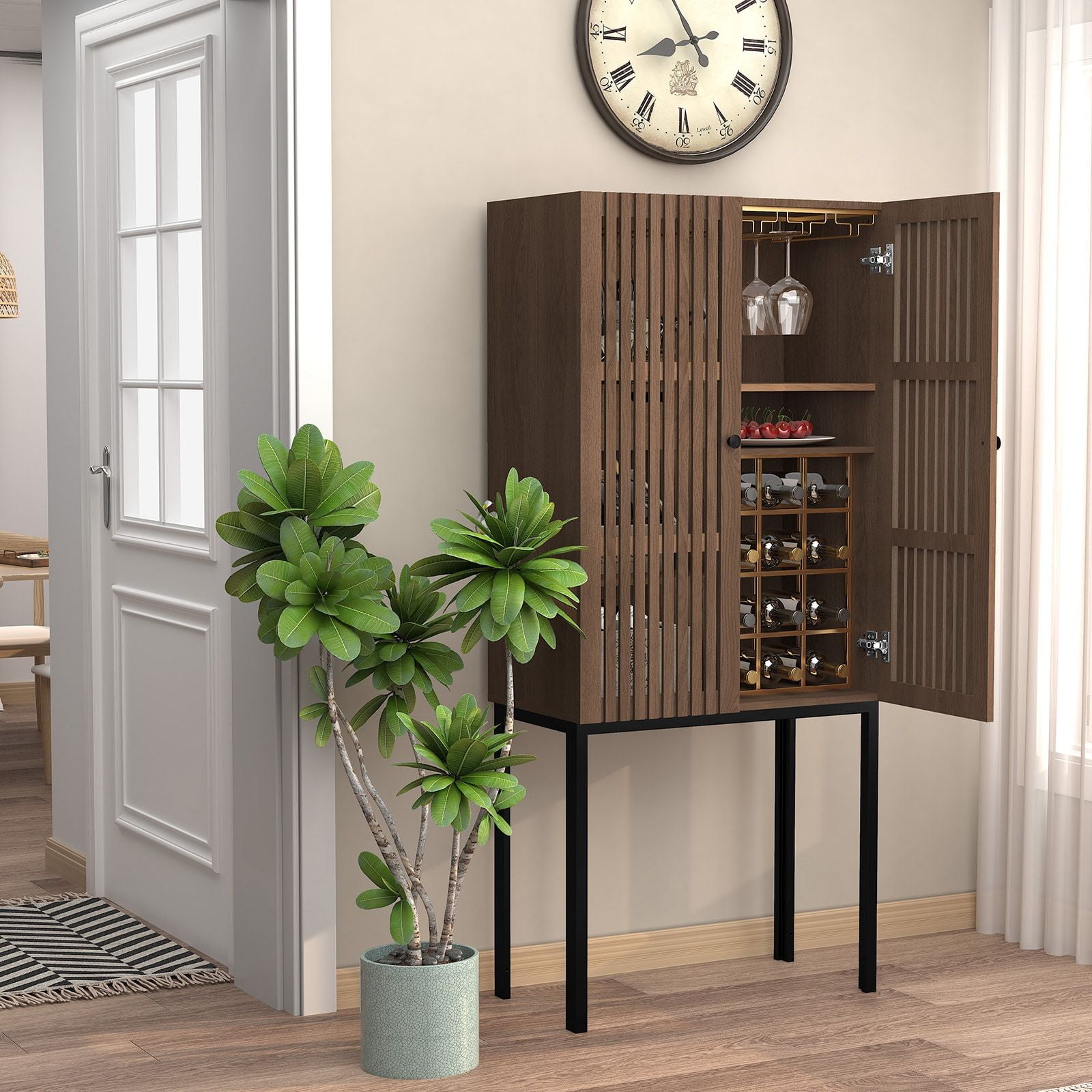 Wine Bar Cabinet with Tall Legs, Liquor Cabinet with Removable Wine ...