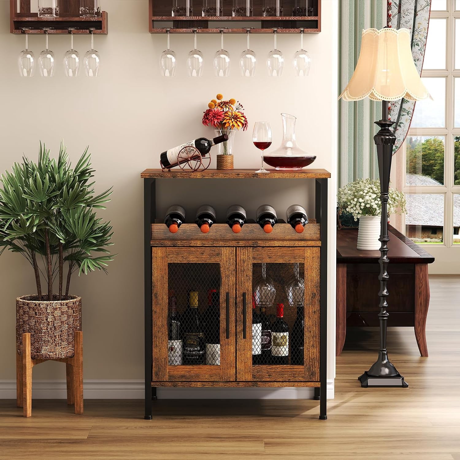 Wine Bar Rack Cabinet with Detachable Wine Rack, Coffee Barwith Glass ...