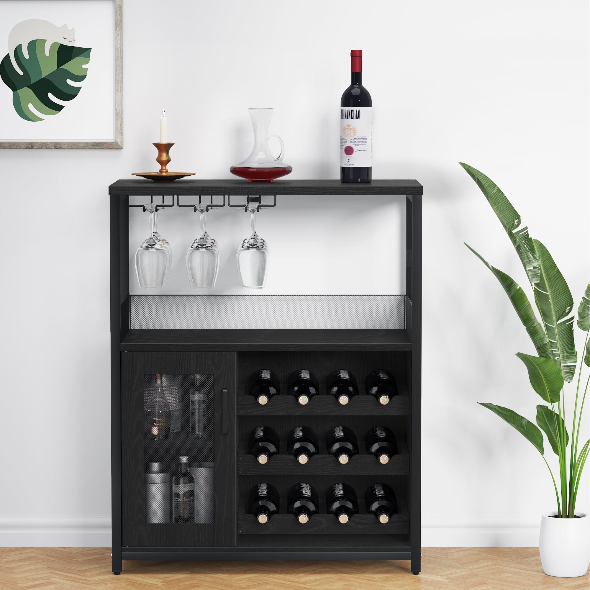 Wine Bar Rack Cabinet with Detachable Wine Rack, Bar Cabinet with Glass ...