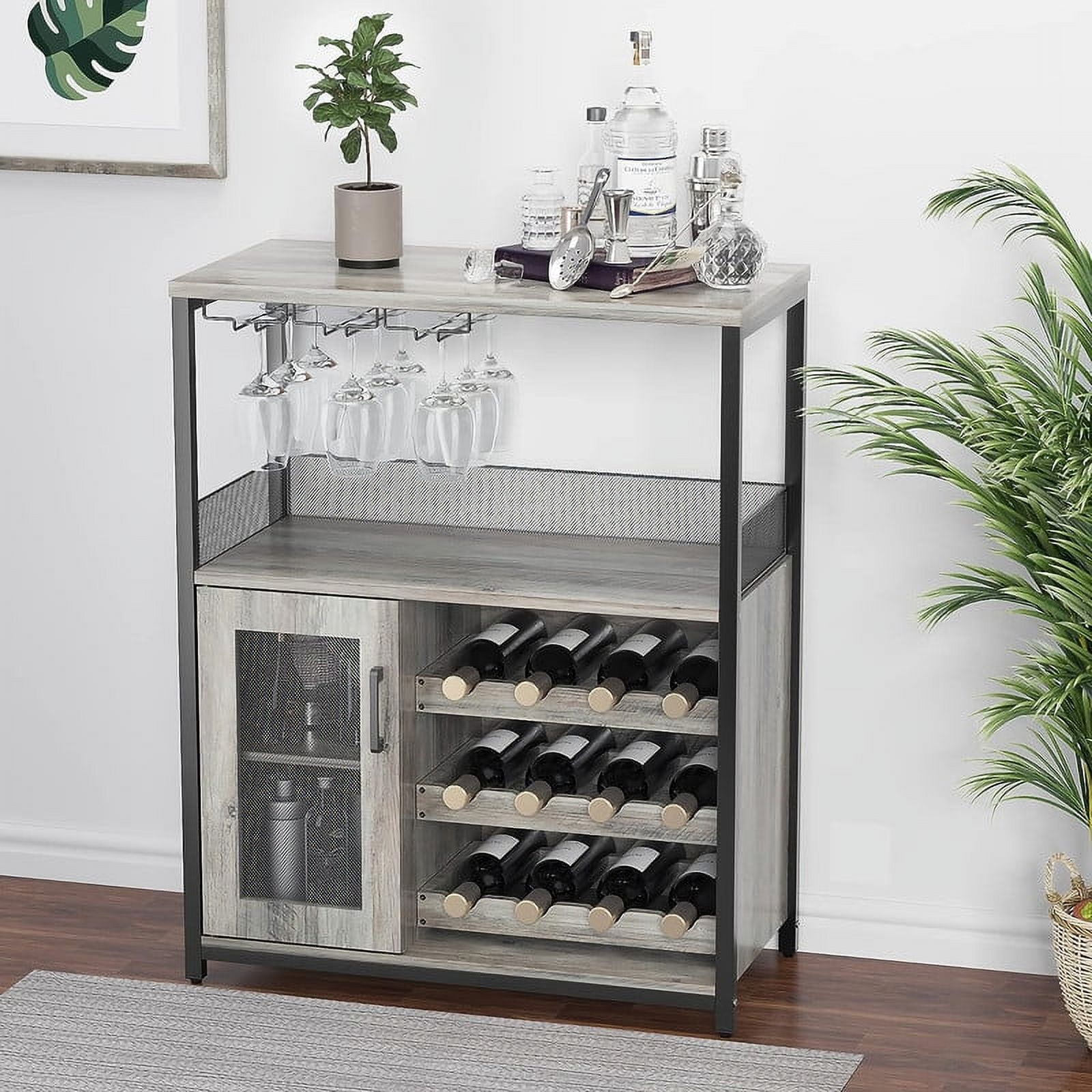 Wine Bar Rack Cabinet with Detachable Wine Rack, Bar Cabinet with Glass ...