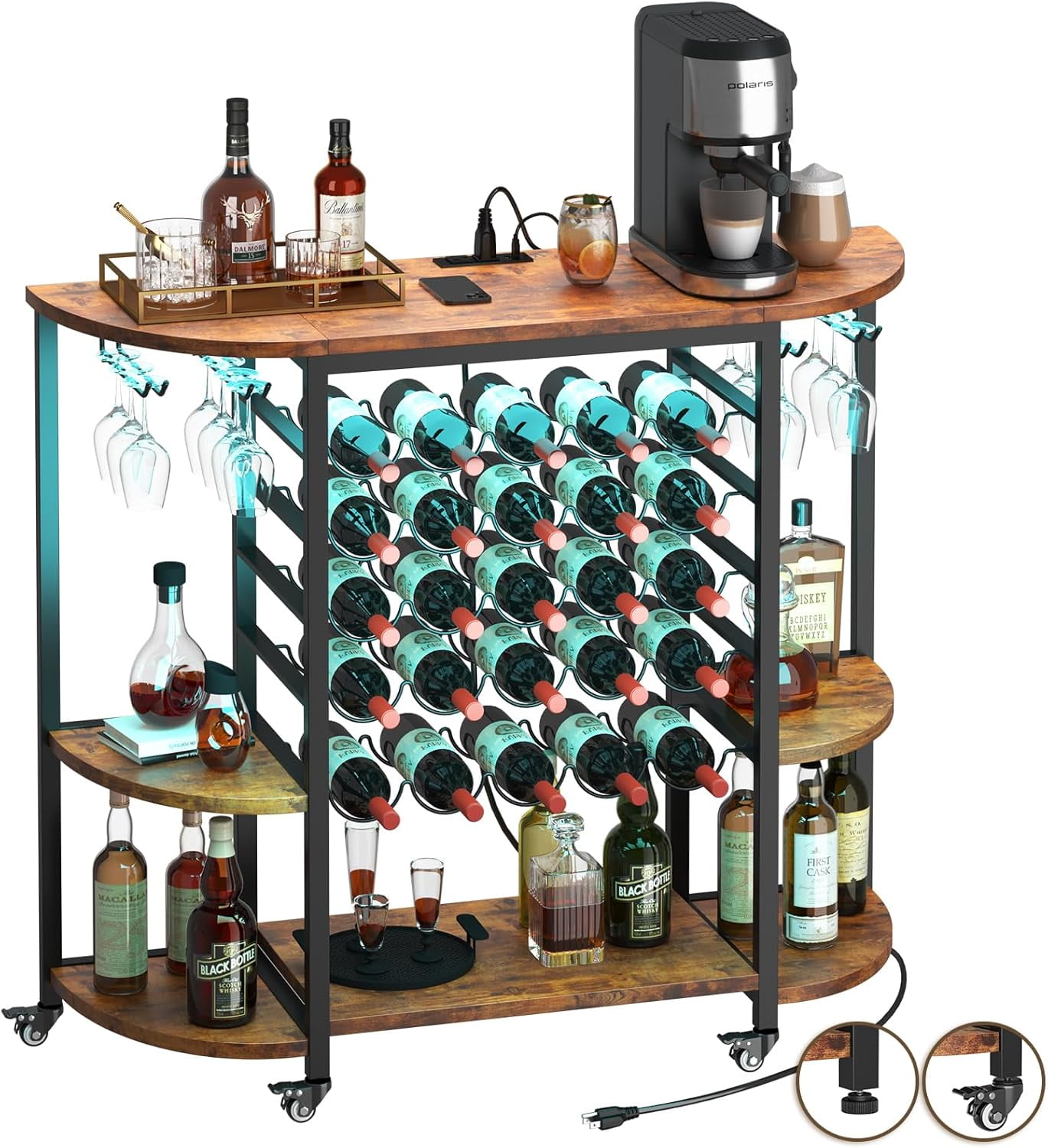 Wine Bar Table Cabinet with Power Outlet, LED Home Mini Bar Coffee ...
