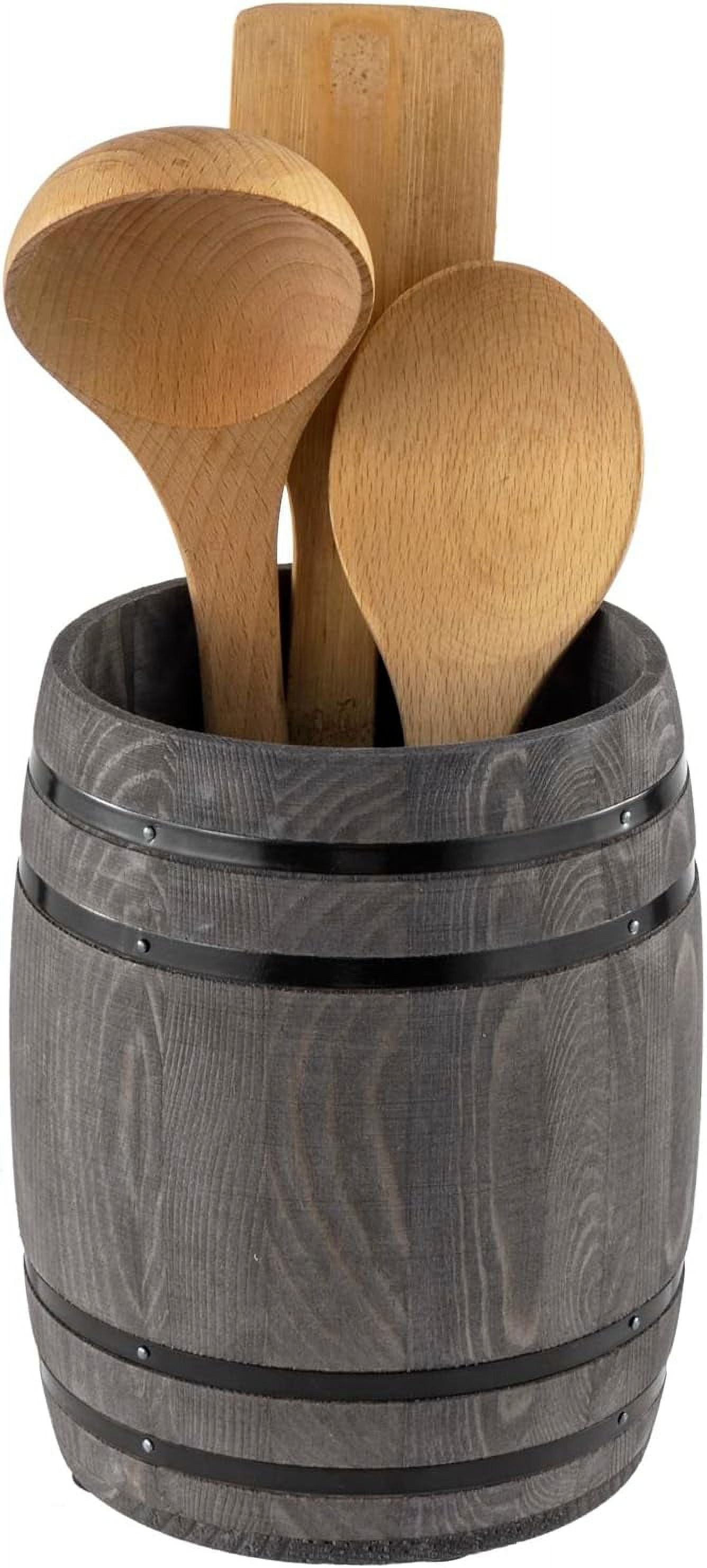 Wine Barrel Design Kitchen Utensil Crock, Vintage Rustic Burnt Wood ...