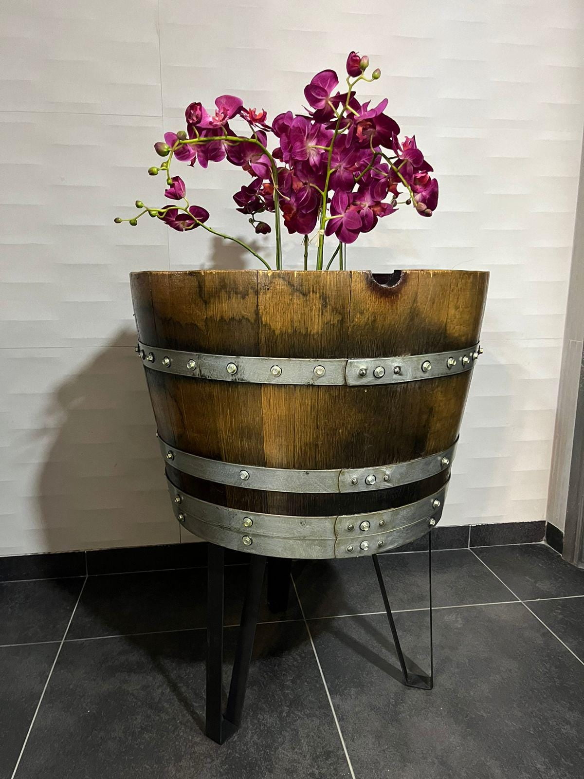 Wine Barrel Indoor Outdoor Planter - Whiskey Barrel Table Modern Decor ...