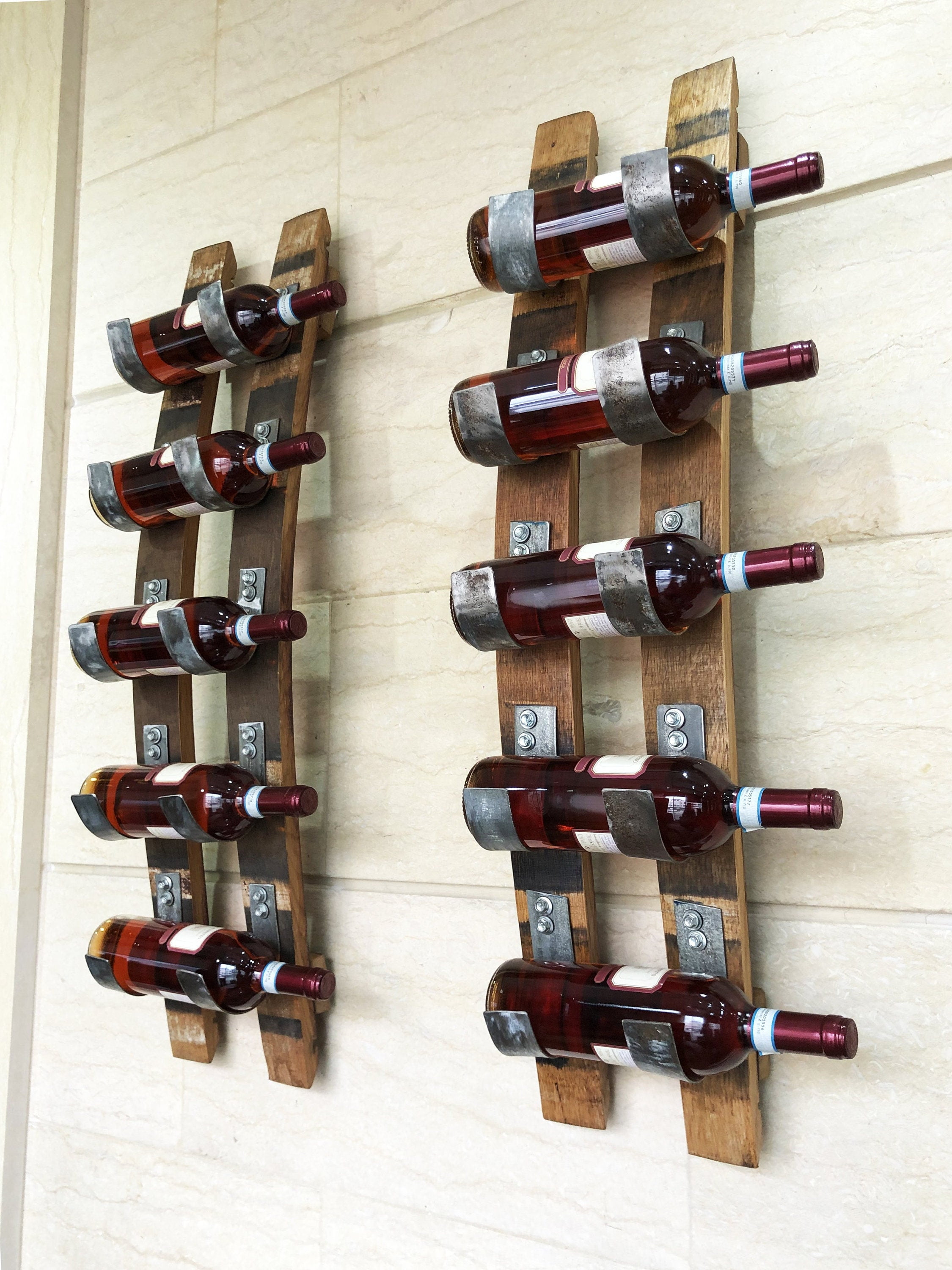 Wine Barrel Stave 5-Bottle Holder - Wall Mount Wine Rack - Rustic Wine ...