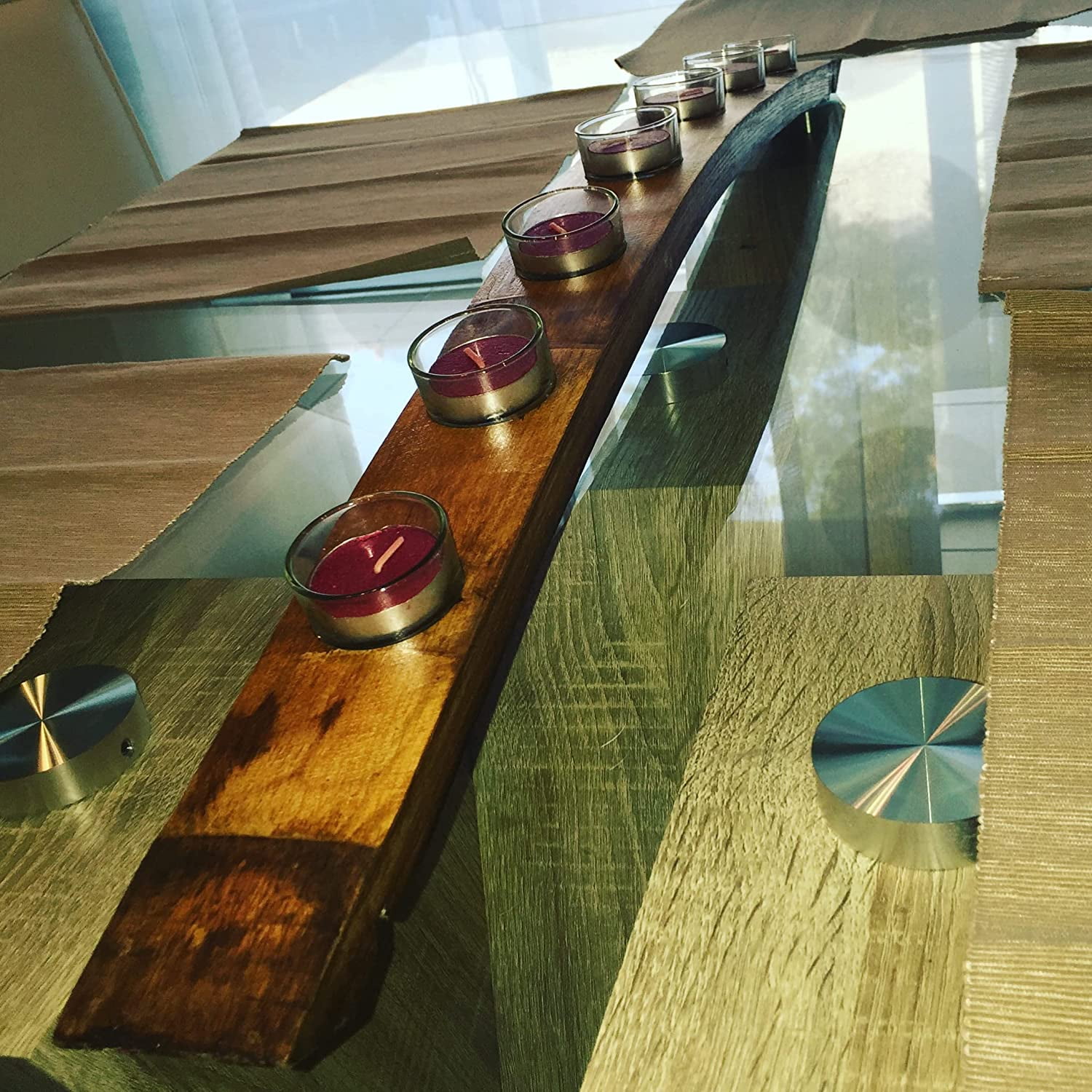 Wine Barrel Stave Candle Holder – 34” Long – Holds 7 Candles with Glass ...