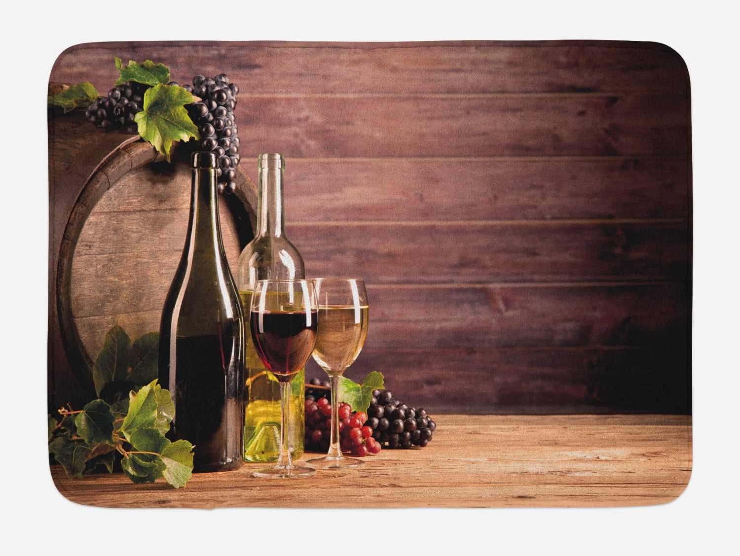Wine Bath Mat, Still Life of Wine with Wooden Keg Rustic Concept ...