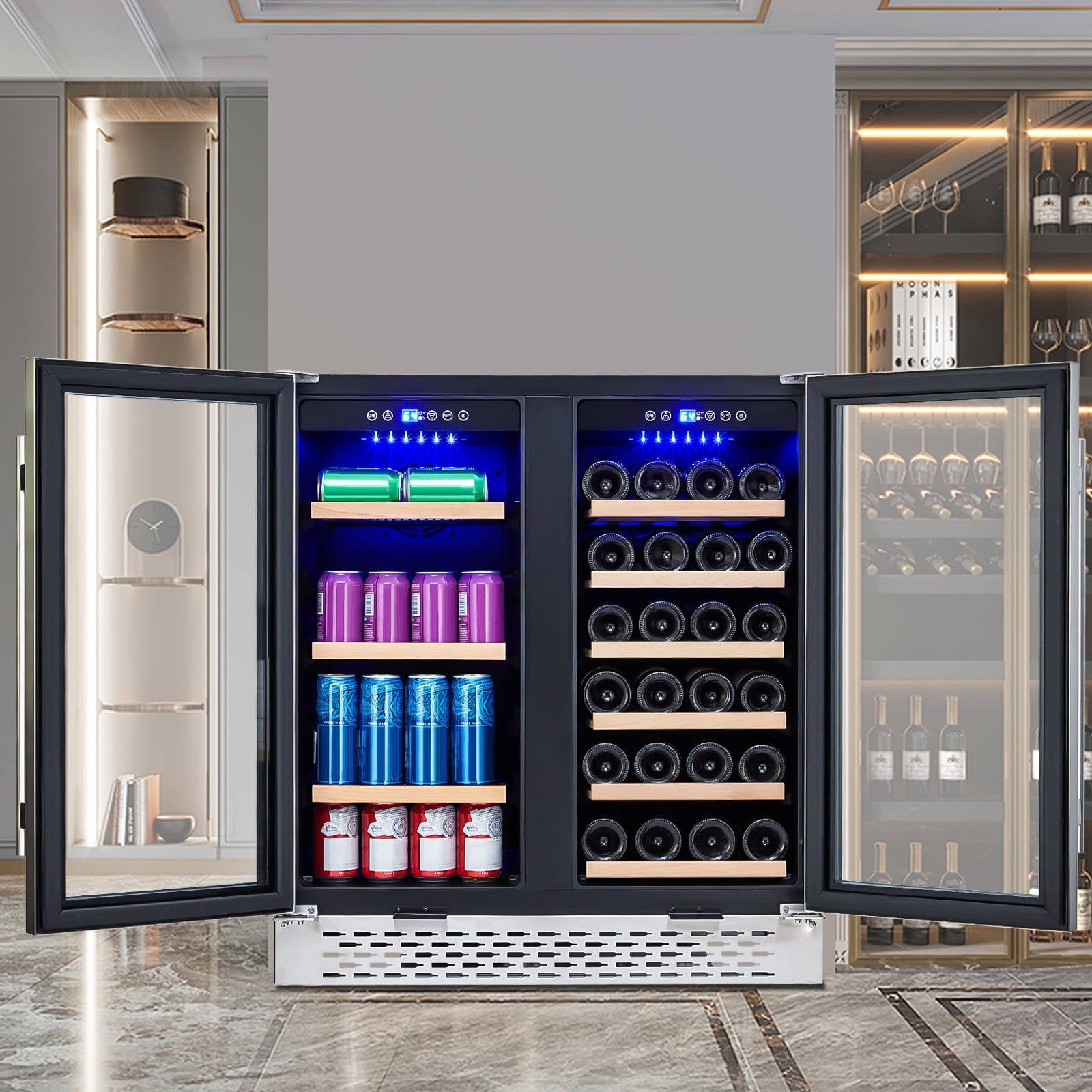 Wine and Beverage Refrigerator, 30 Inch Dual Zone Wine Cooler with ...