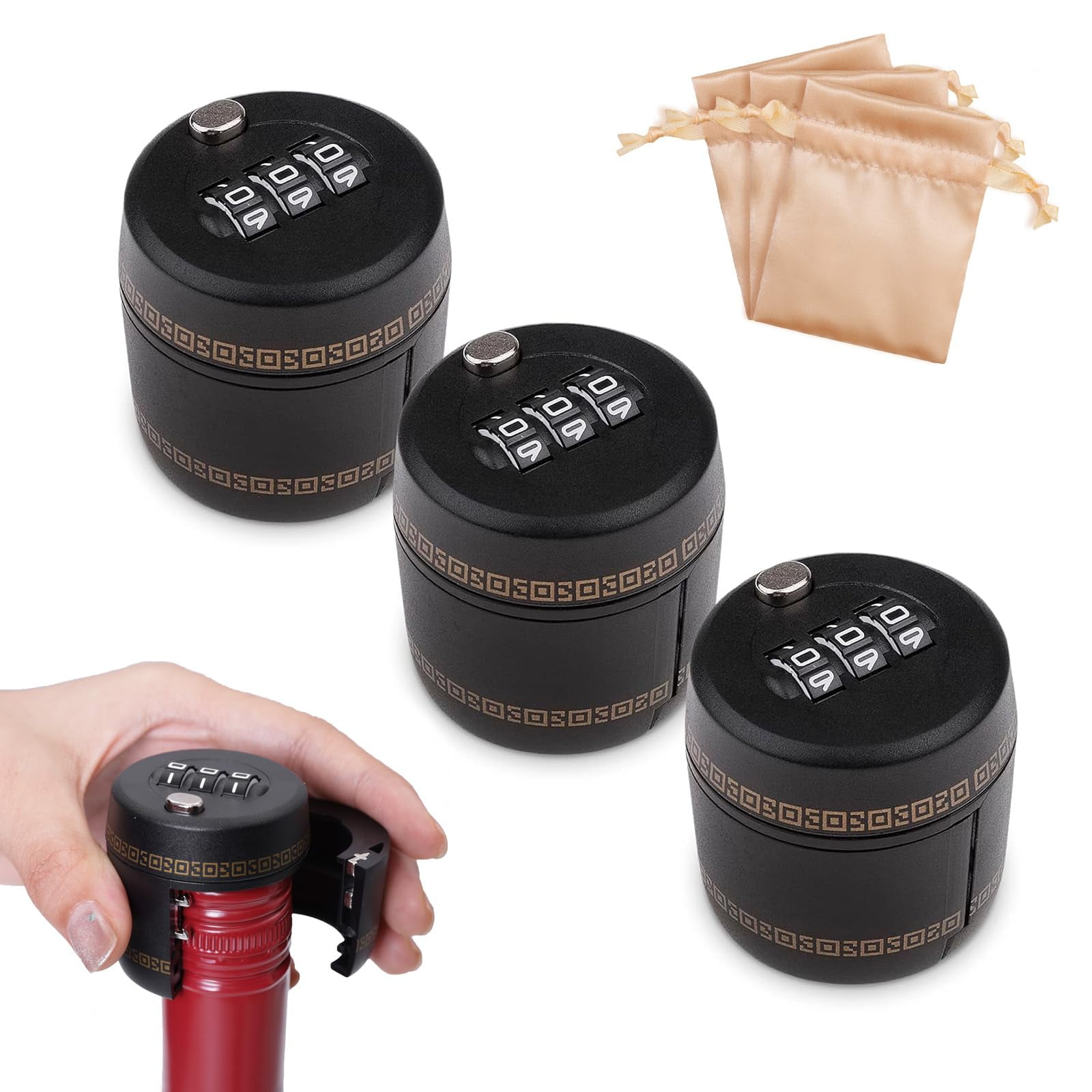 Wine Bottle Combination Lock, 3Pcs Liquor Bottle Top Locking Security ...