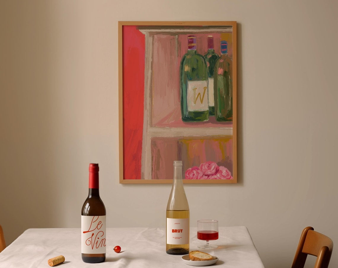 Wine Bottle Painting, Retro Wine Print, Wine Club Art Print, Vintage ...