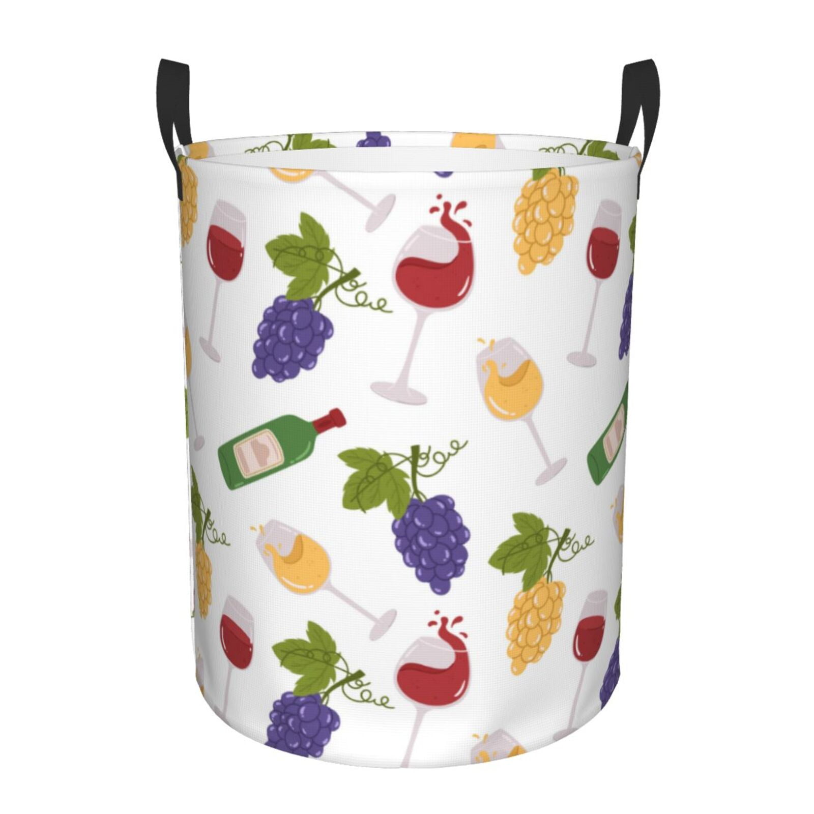 Wine Bottle Print No.9050 Round Laundry Basket, Laundry Hamper with ...