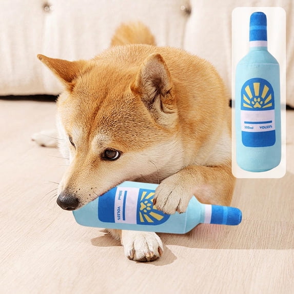 Wine Bottle Shaped Plush Dog Toy with Squeaker, Chew Resistant ...
