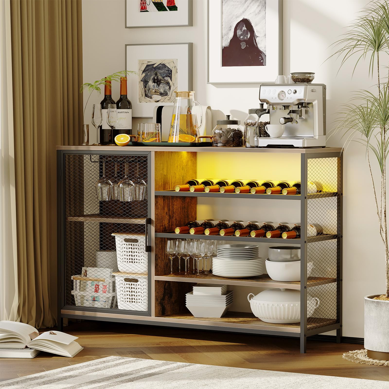 Wine Cabinet Coffee Bar Cabinet with Power Outlets, Bar for Home with ...