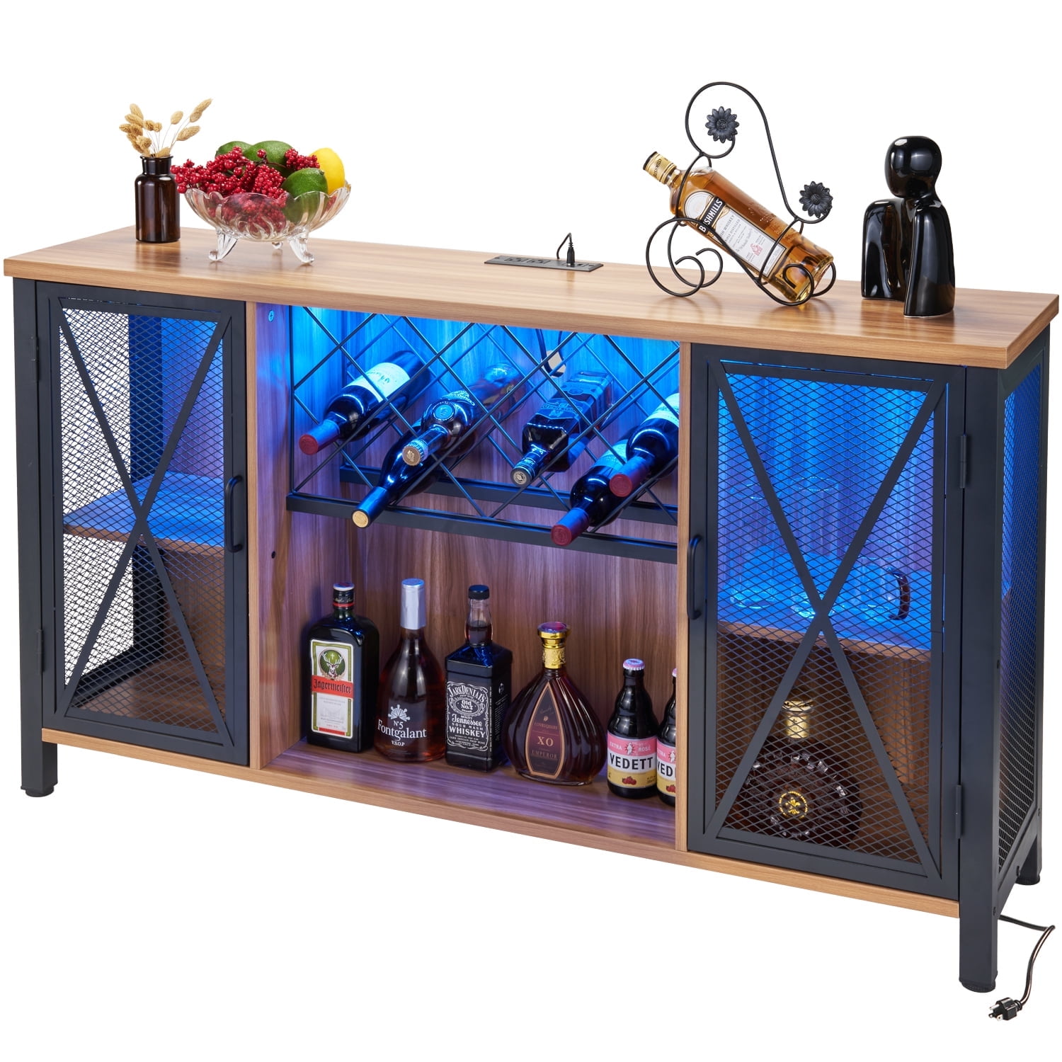 Monvane Indoor Modern Wine Cabinet with Power Outlet and LED Light ...