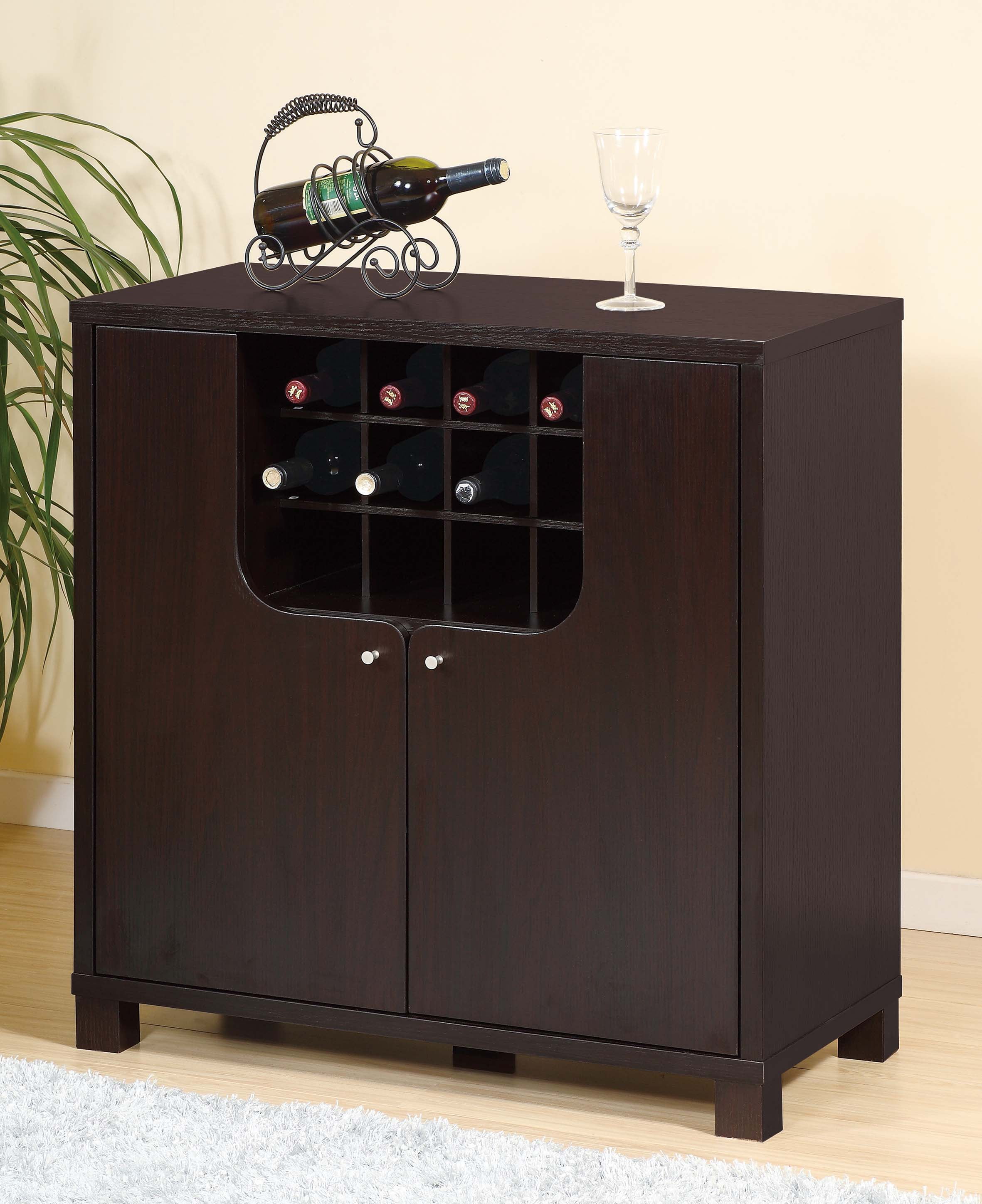 Wine Cabinet Red Cocoa with Two Doors Removeable Wine Bottle Rack Metal Wine Glass Racks Four ...