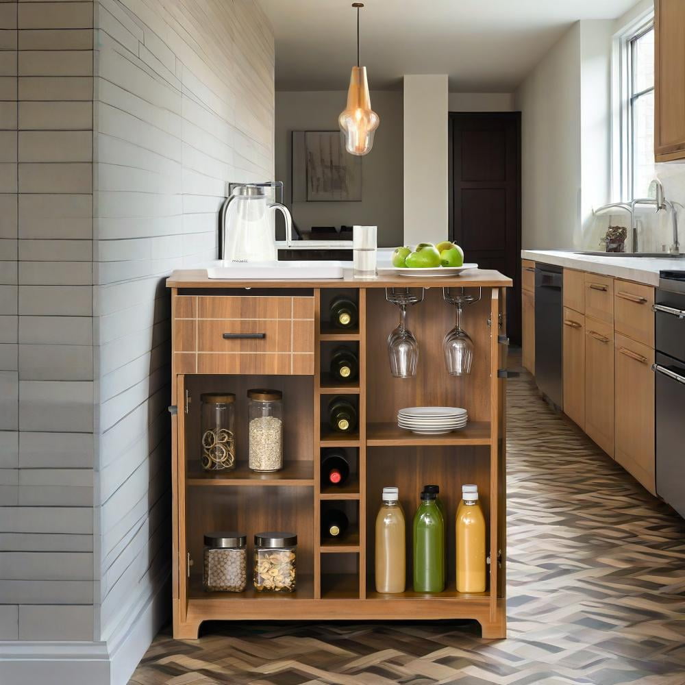 Wine Cabinet Sideboard with 6-Bottle Wine Rack, Glass Holders & Storage ...