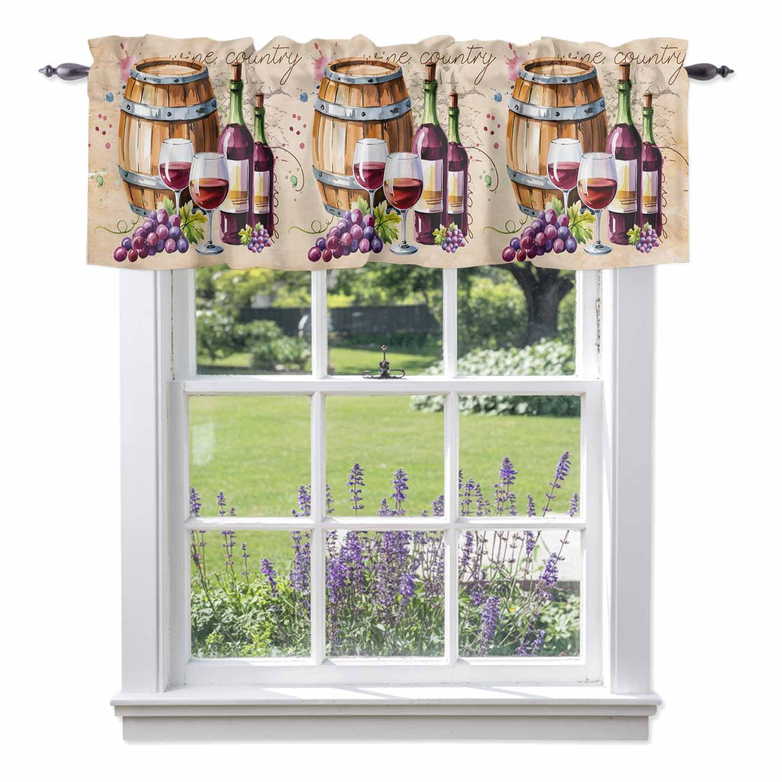Wine Cask Valances for Windows, Grape Wine Country Vintage Watercolor ...