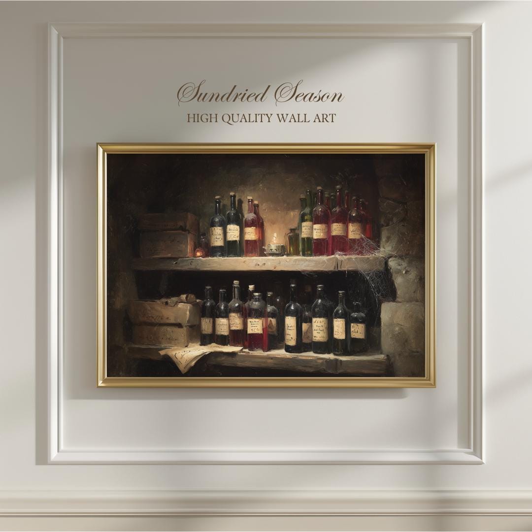 Wine Cellar Wall Art Print, Vintage Bottles And Cobwebs , Rustic Wine ...