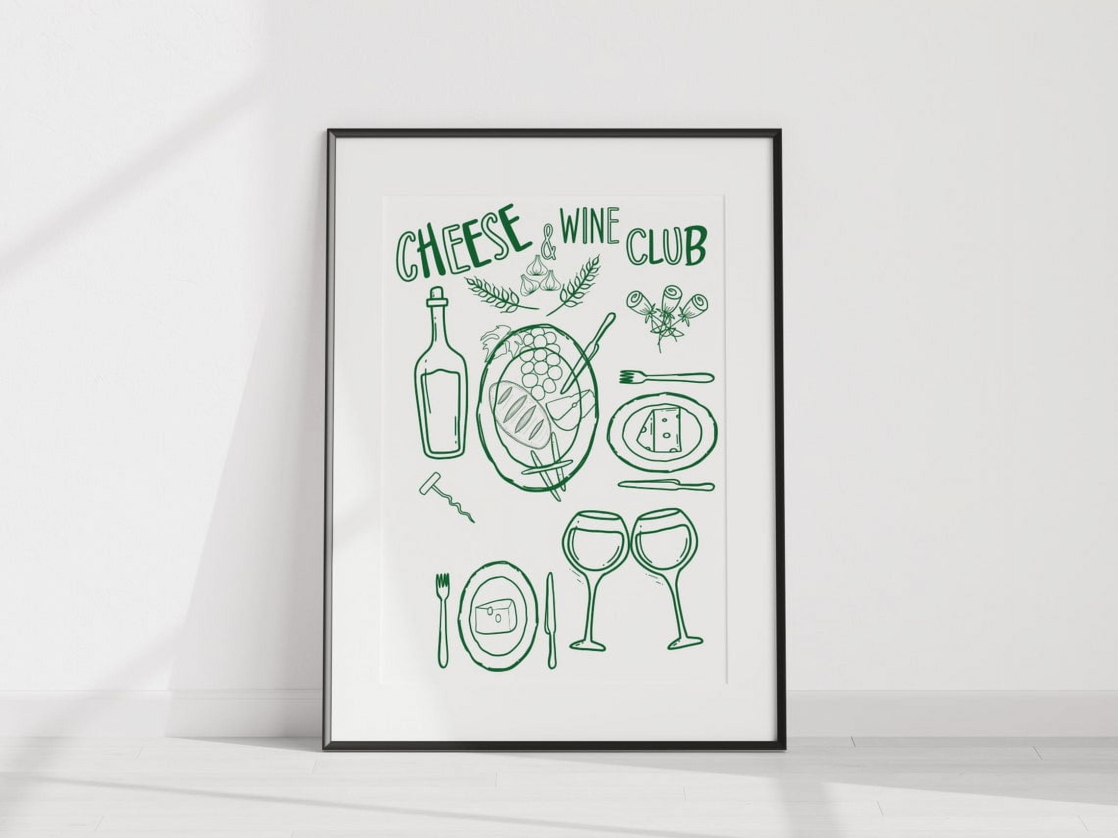 Wine And Cheese Art Print Poster, Vintage Food Print, Trendy Retro ...