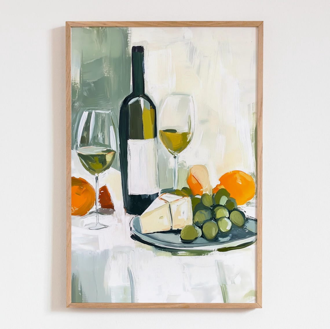 Wine Cheese Fruits Still Life Art Neutral Kitchen Bar Mediterranean ...