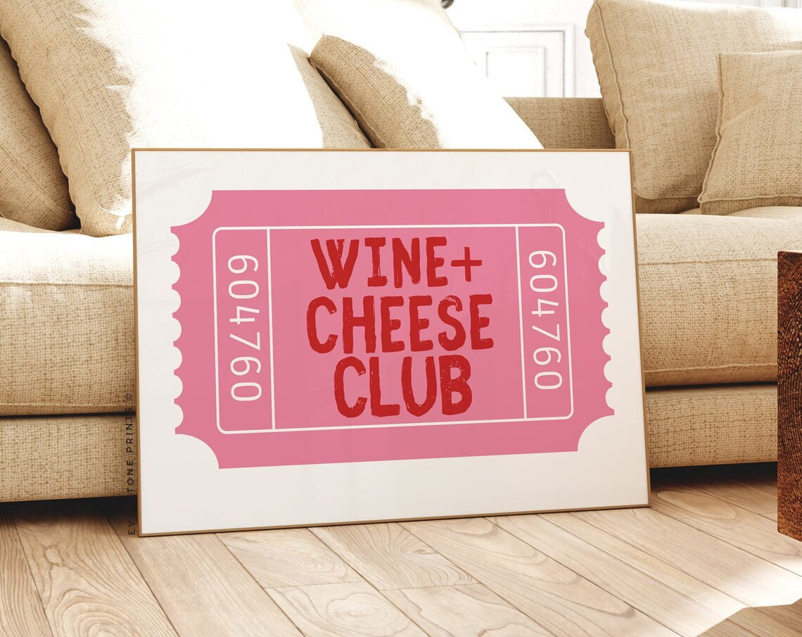 Wine And Cheese Ticket Print, Bar Cart Art, Trendy Drink Ticket Poster ...